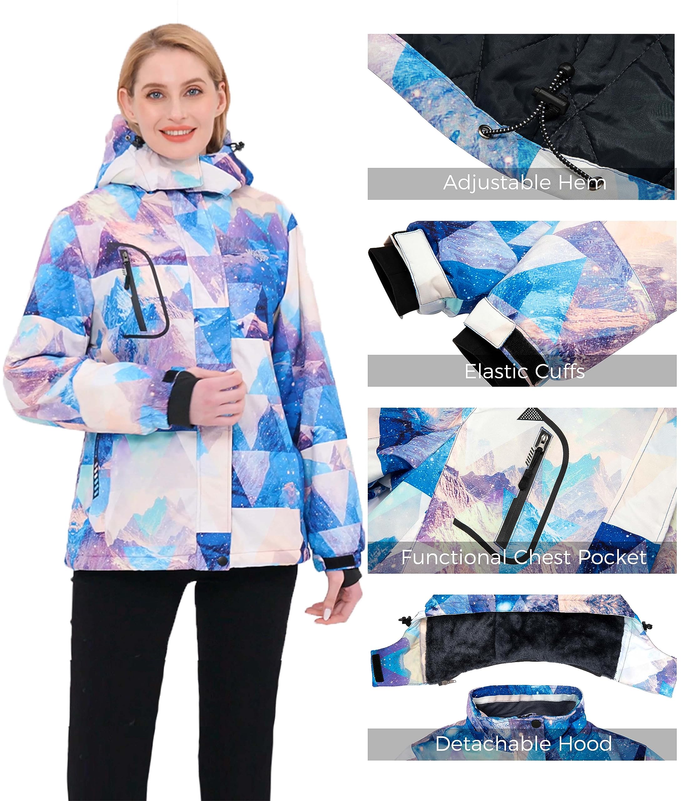 wantdo Women's Ski Snowboarding Jacket Waterproof Warm Winter Windproof Coat Mountain Flora M