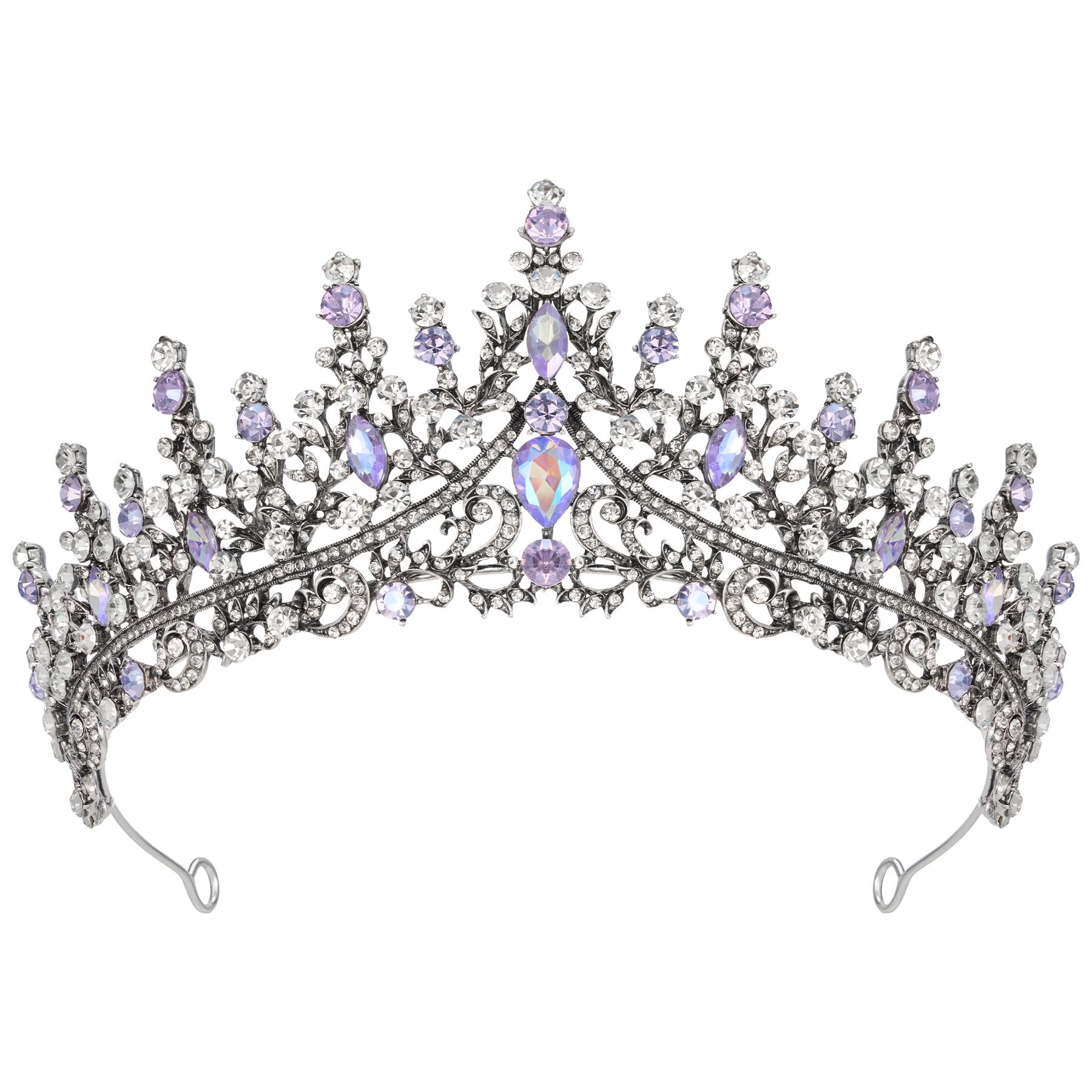 SWEETV Purple Iridescent Tiara Crown Queen Crowns for Women Aurora Borealis Crystal Princess Tiara Hair Accessories for Prom Cosplay Birthday Halloween