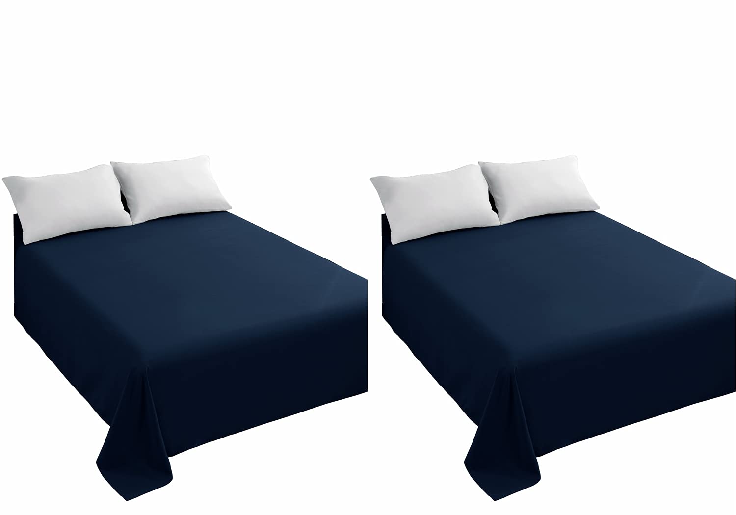 Sfoothome Bed Flat Sheets - Ultra Soft and Wrinkle, Fade, Stain Resistant Top Sheet 2 Pieces, Twin Size, Navy Blue