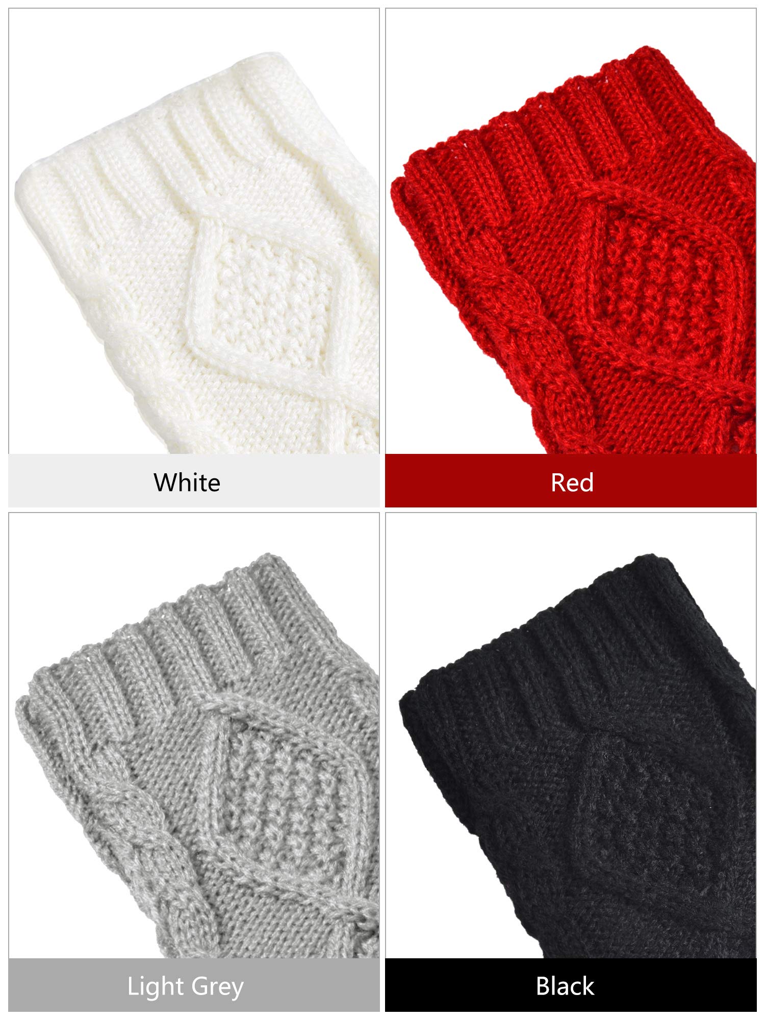 SATINIOR Women Warm Knit Fingerless Winter Gloves Thumbhole Arm Warmers Mittens (Black, Red, White, Light Grey, 4 Pairs)