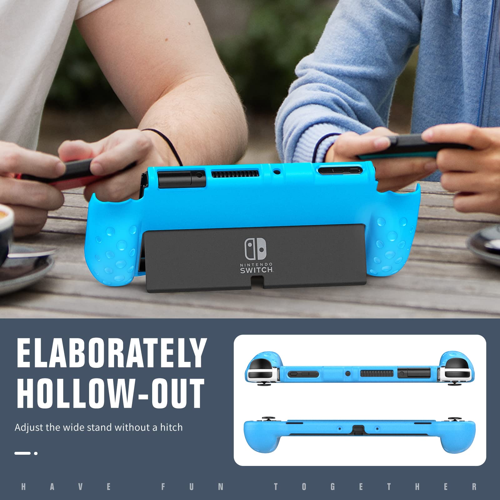 TiMOVO Switch Case Compatible with Nintendo Switch OLED Model 2021, One-Piece Anti-Scratch Protective Cover Shock-Absorption, Ergonomic Grip of Back with TPU Concave Bulge Design Fit Switch OLED, Blue