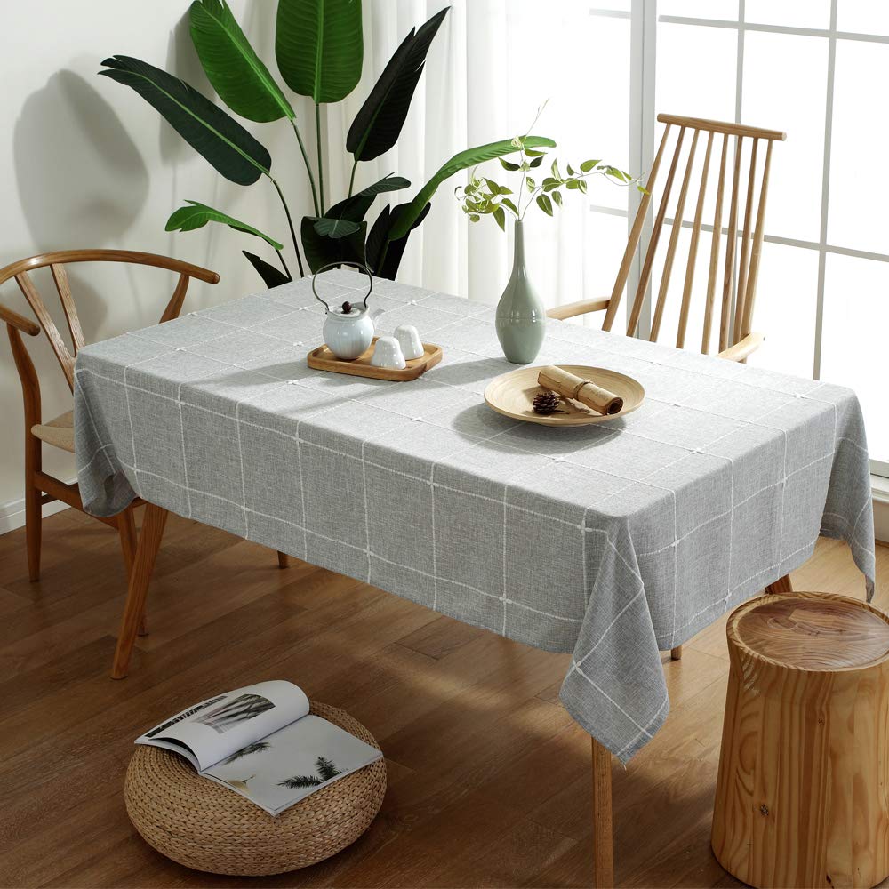 TruDelve Cotton Linen Tablecloth Rectangle Grey Fabric Table Cloth Vintage Farmhouse Table Cover for Rectangle Tables (52"x86", Grey)