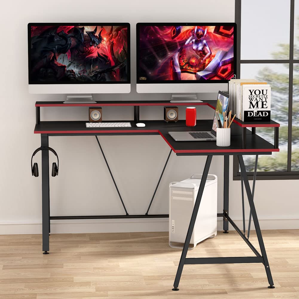 Tribesigns L-Shaped Desk with Shelf, 57 x 51 Inch Corner Computer Gaming Desk with Monitor Stand for Home Office and Gamer, Large PC Laptop Study Writing Table Workstation