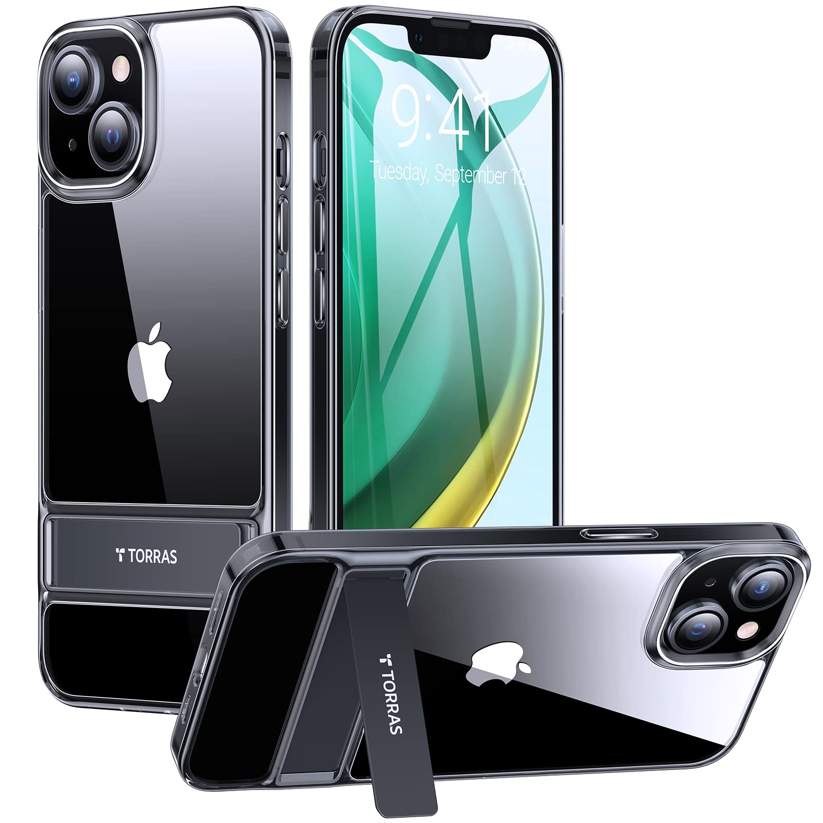 TORRAS MoonClimber Compatible for iPhone 12 Pro Max Case [5X Military Armor-Level Shockproof][Three Stand Ways] Slim Hard Phone Case with Kickstand 6.7’’-Clear