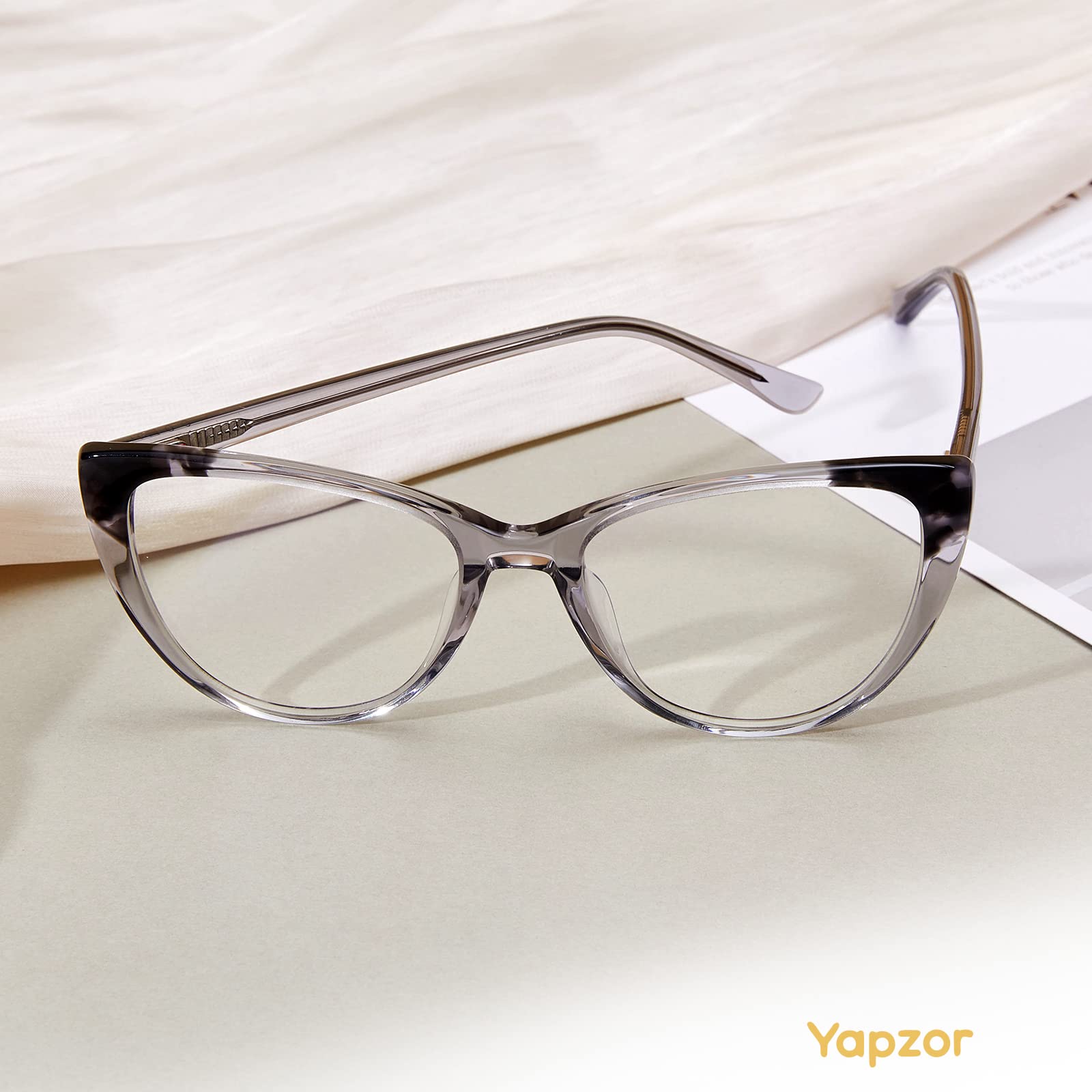 YAPZOR Blue Light Blocking Glasses for Women Men Clear Cateye Computer Gaming Glasses Anti Eye Strain Headache Eyeglasses