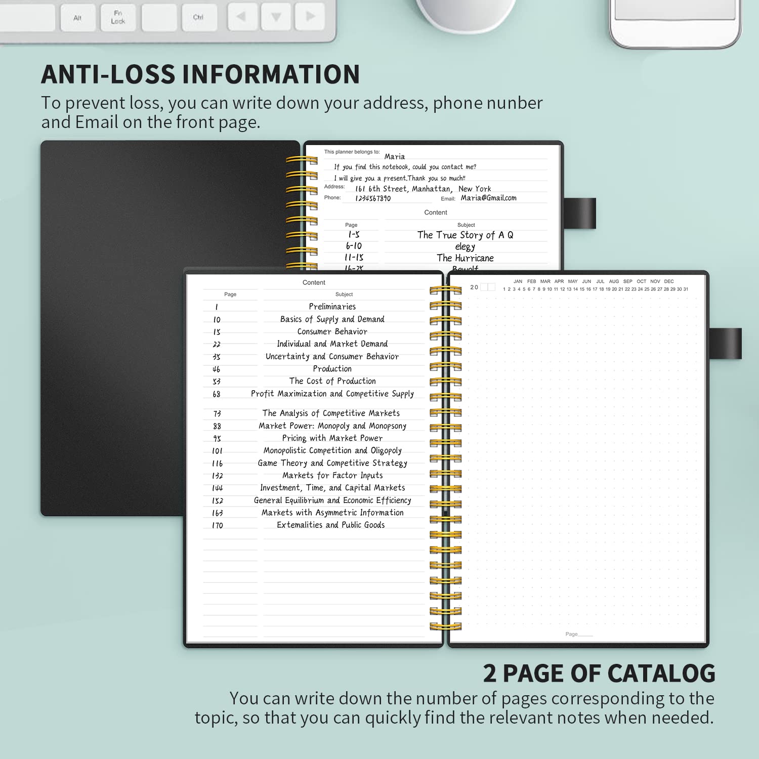 Regolden-Book Undated Spiral Graph Notebook, Medium A5 Squared Notebook, Engineering Math Grid Journal with Pen Holder 160 Pages 5.5x8.5, for Men & Women School/College/Work/Office/Business (Black)