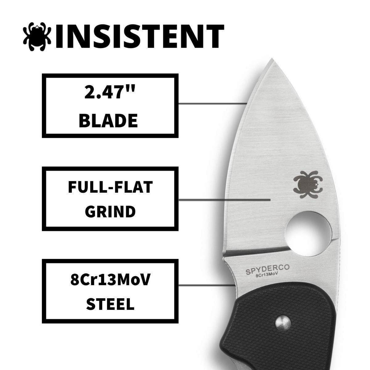 Spyderco Insistent Value Knife with 2.47" Stainless Steel Blade and Durable Black G-10 Handle - PlainEdge - C246GP