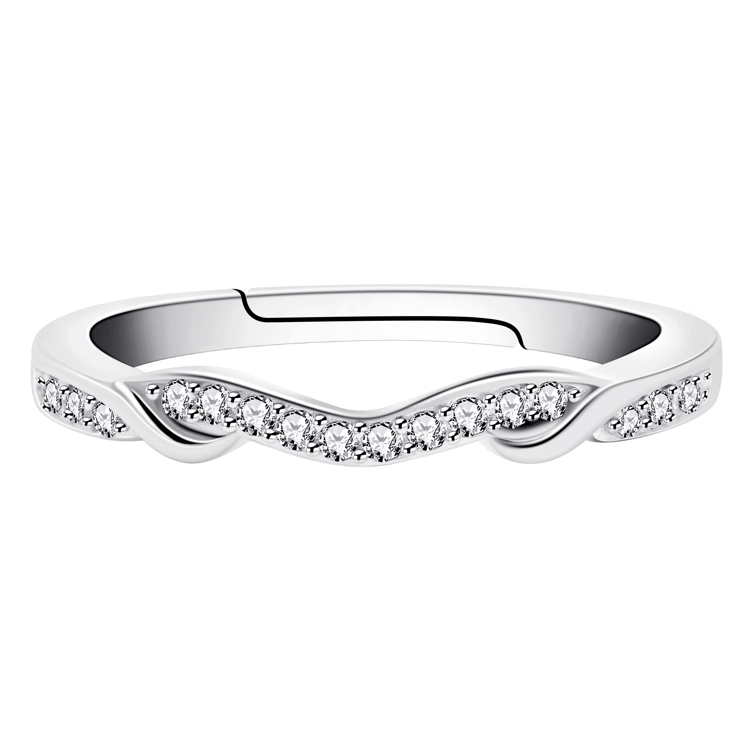 Uloveido Sterling Silver Infinity Bypass Engagement Ring Cubic Zirconia Double Wedding Band Guard Enhancer Y1522 (Size 7)