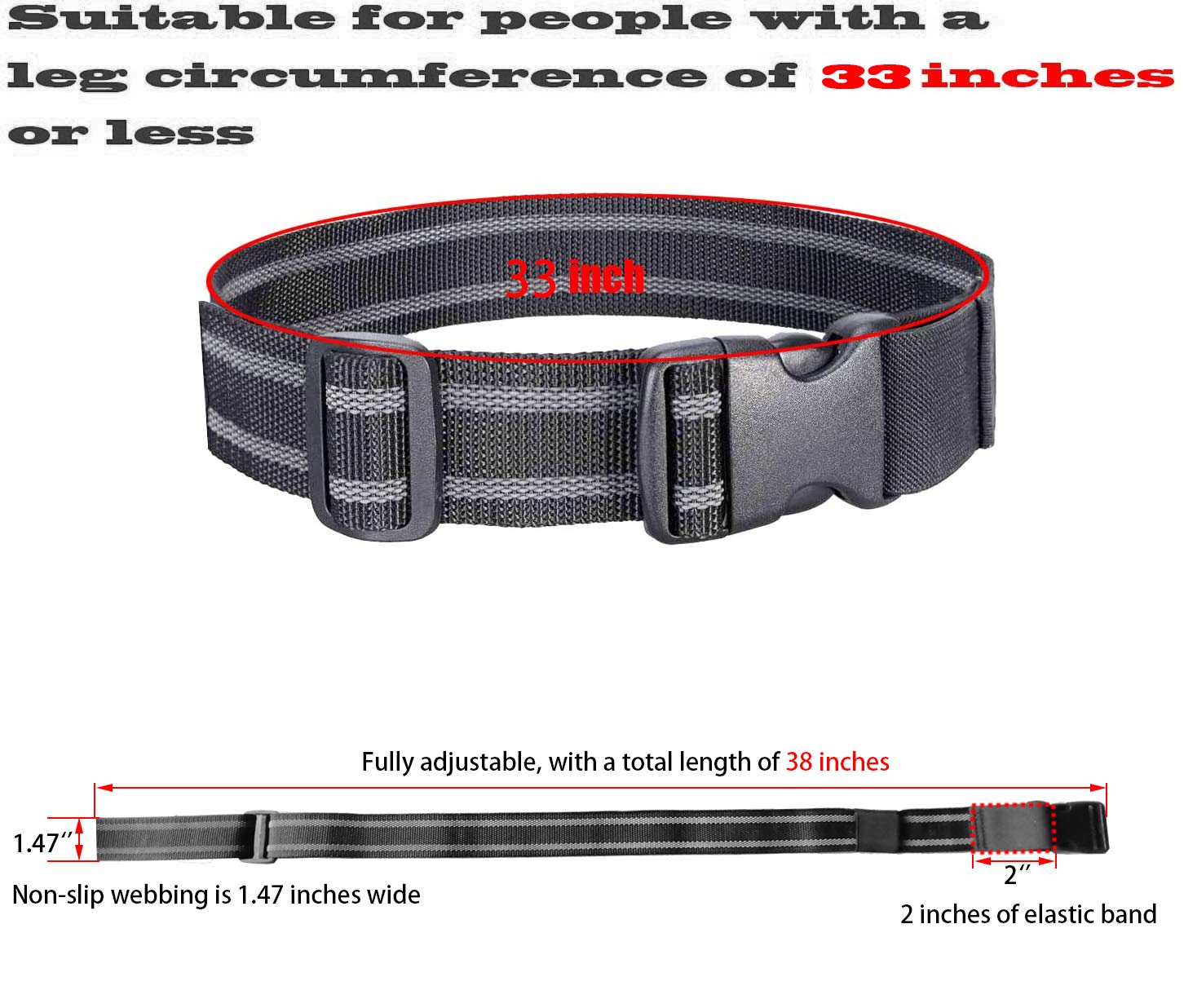 Tactical Leg Strap for Gun Holster 2 Pack Thigh Belt for Drop Leg Holsters Knife 1.5in/36mm EDC Leg Hanger for Universal Belt Loop Men Women Outdoors Hunting Elastic Nylon
