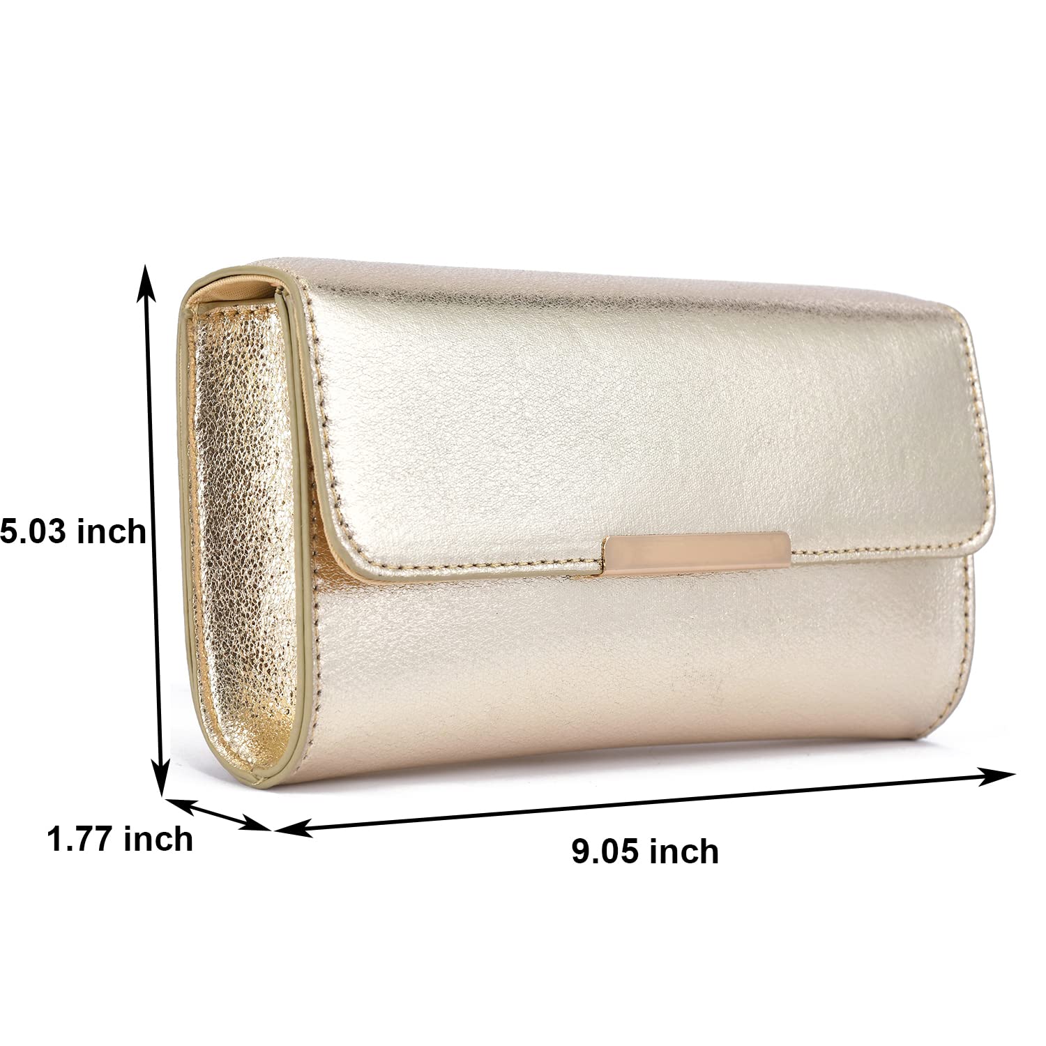 WOO Classic Clutch Bag for Evening Party Soft Metallic PU Elegant Shoulder Crossbody Purse Design for Formal Occasion (Gold)