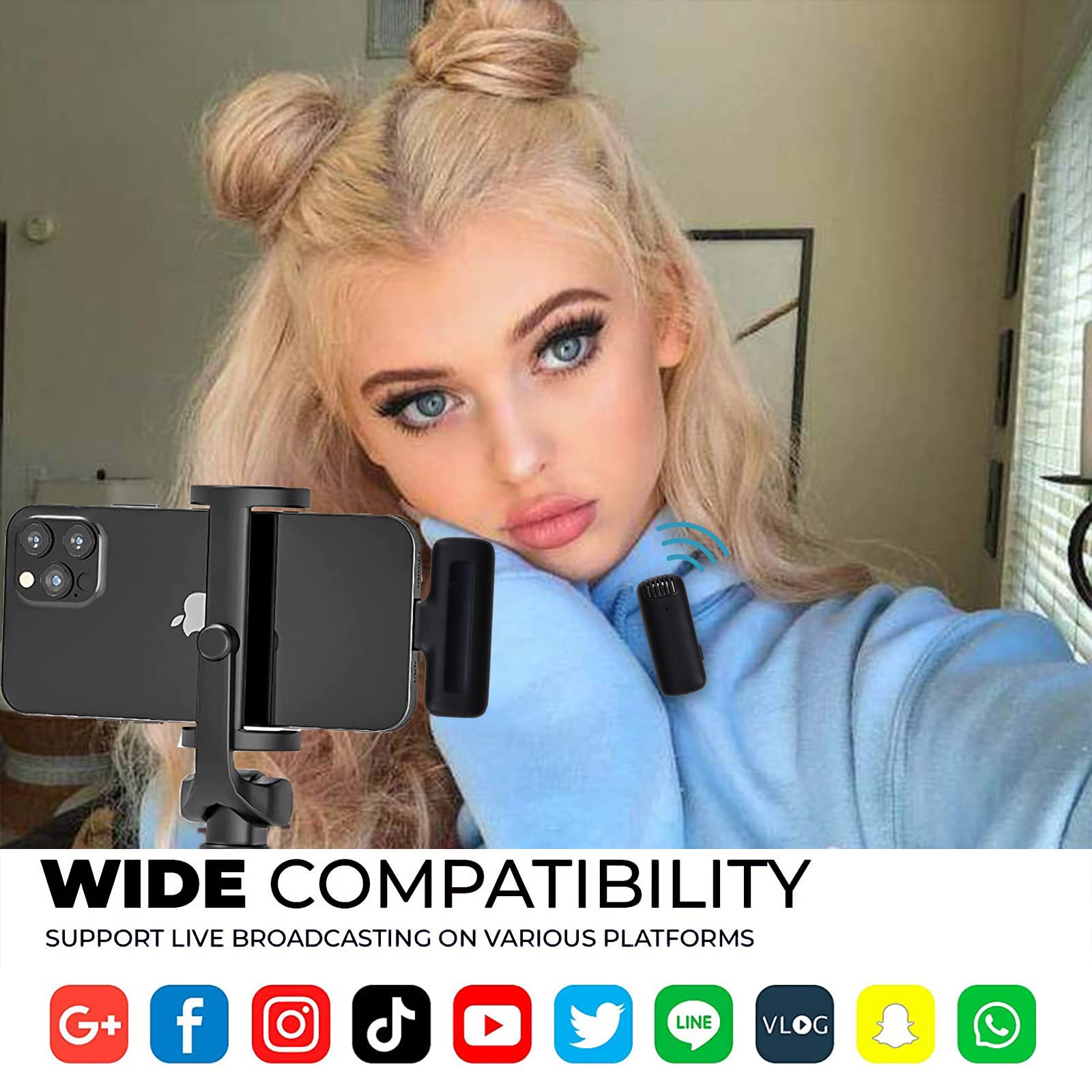 ZHENROAD Wireless Lavalier Microphone, Professional Lapel Mic with Charging Case, Plug-Play Clip Mic Compatible with iPhone iPad, Ideal for Recording, YouTube, TikTok, Facebook Live Stream