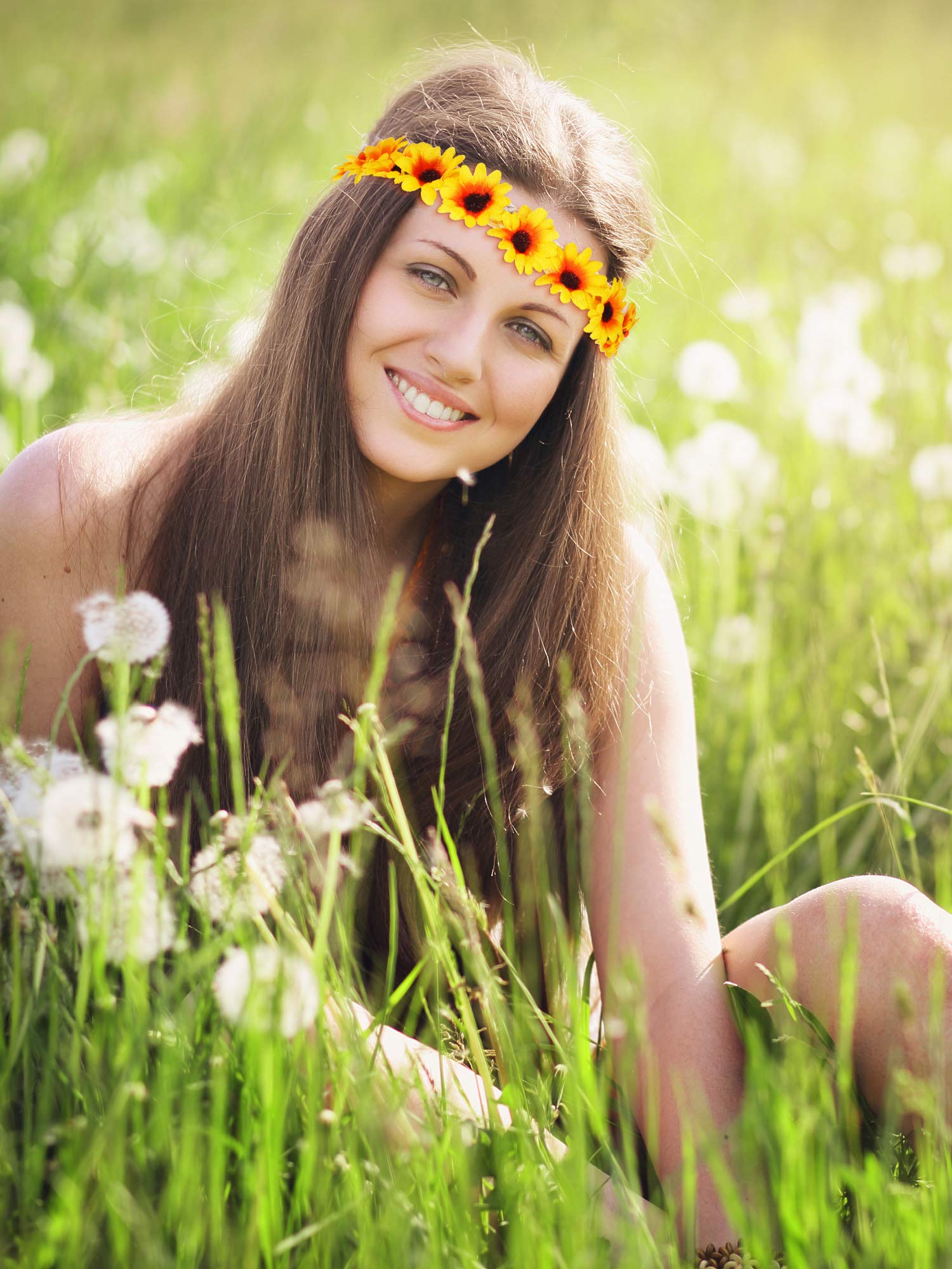 WILLBOND 8 Pieces Sunflower Crown Hair Wreath Daisy Flower Headbands Hippie Headbands Adjustable Floral Bridal Headpiece for Hippie Party Wedding Festivals Photo Props