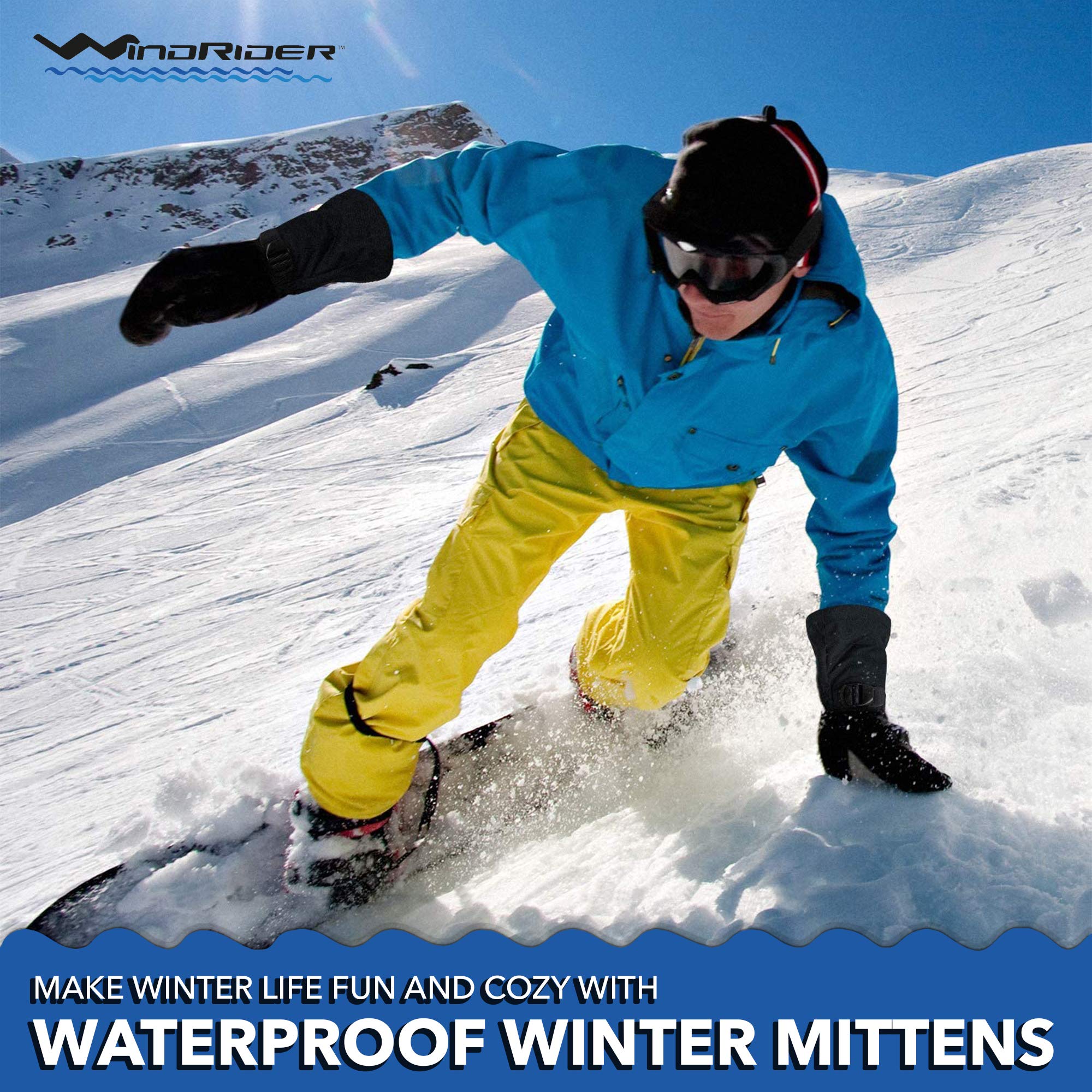 Rugged Waterproof Winter Mittens | Extra Long Gauntlets | Snowboard, Ski, Ice Fishing, Mittens | Medium Weight (XXL)