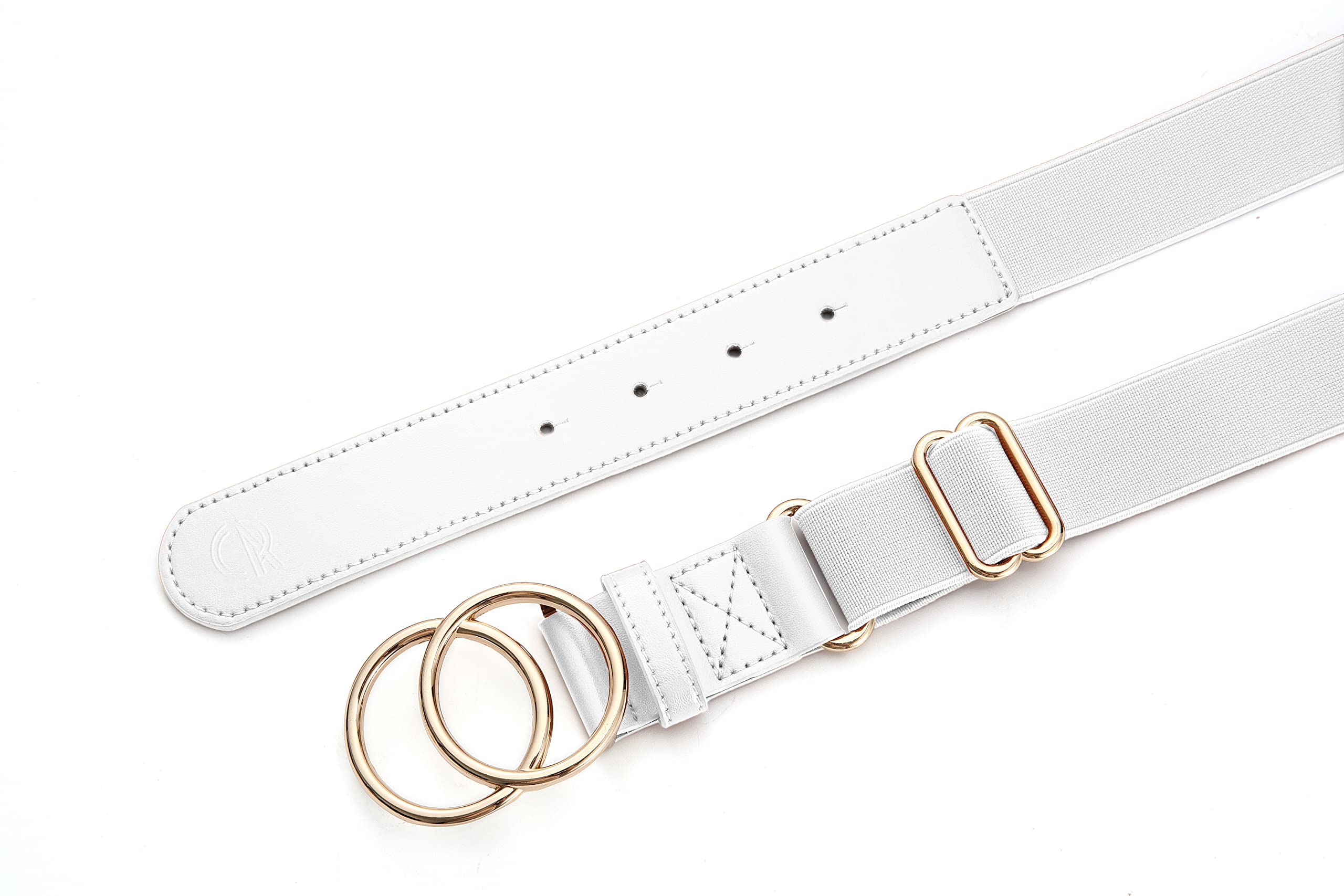White Elastic Belt for Women - CR 1.25" Stretch Waist Belts for Women for Dresses Jeans - Fully Adjustable for Comfort Fit