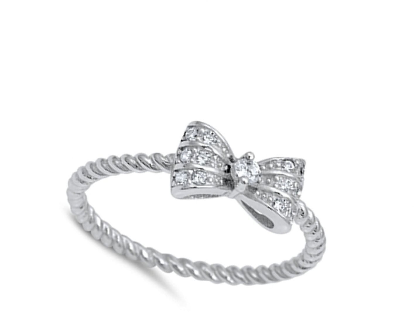 Ribbon Bow Clear CZ Bowtie Ring New .925 Sterling Silver Bali Band Size 4