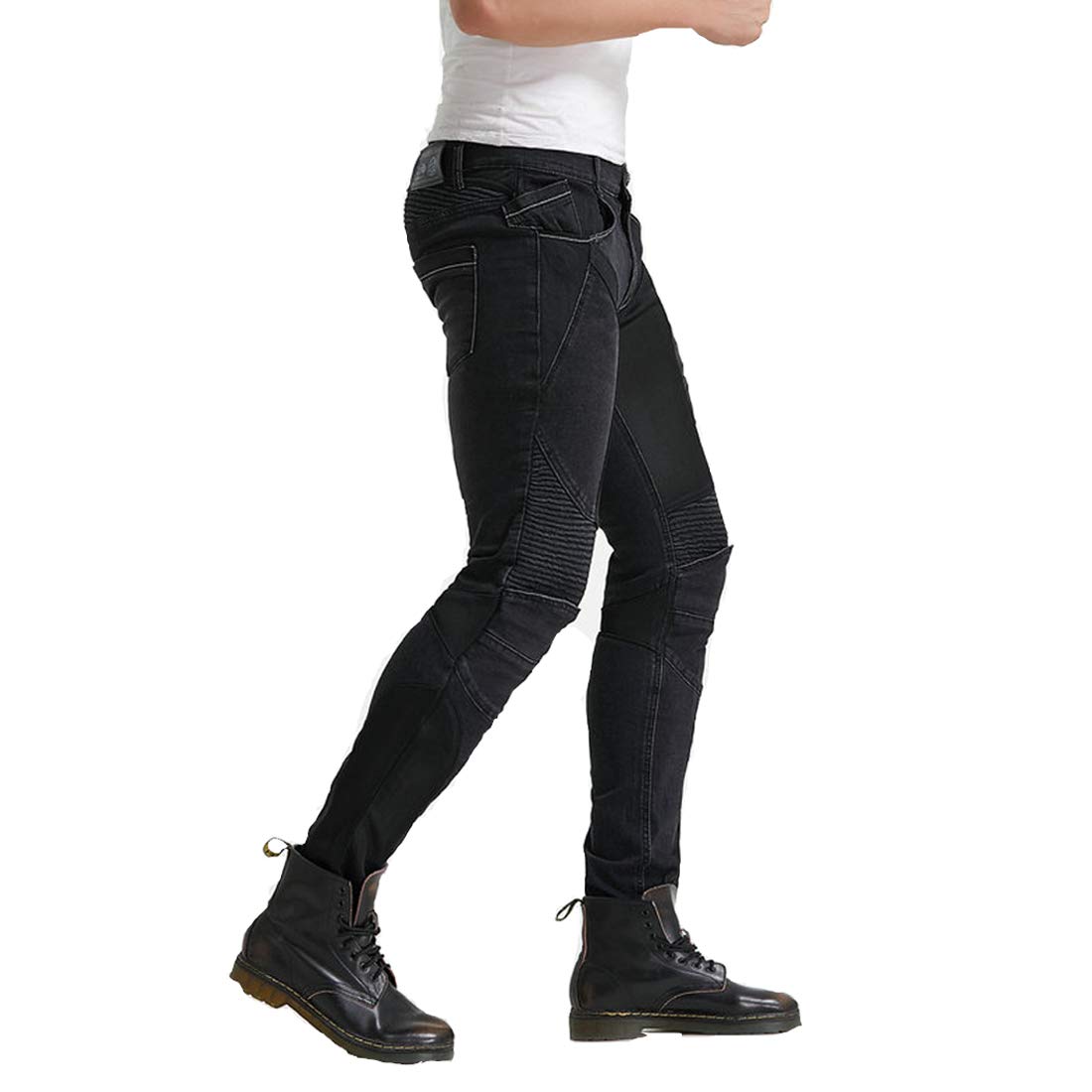 Summer Mesh Motorcycle Riding Jeans with Armor Motocross Racing Slim Stretch Pants (L=32, Black)