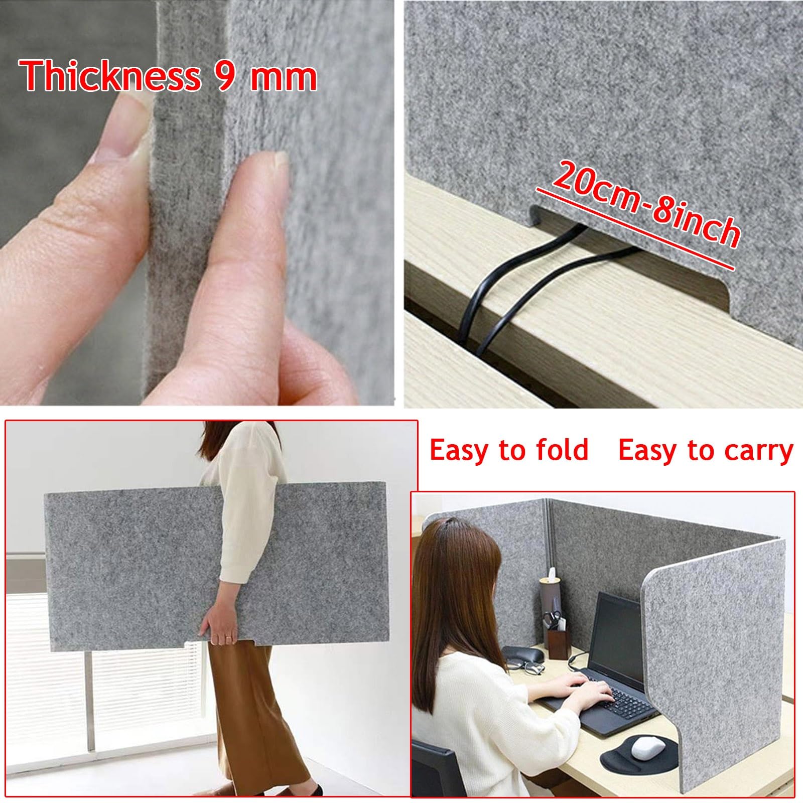SAGIDAR Office Divider Partition, Desk Barrier Sneeze Guard, 60/80/100cmx50cmx50cm, Tabletop Divider Sound Absorbing, Folding Portable, 3-Panel Partition Polyester Fiber
