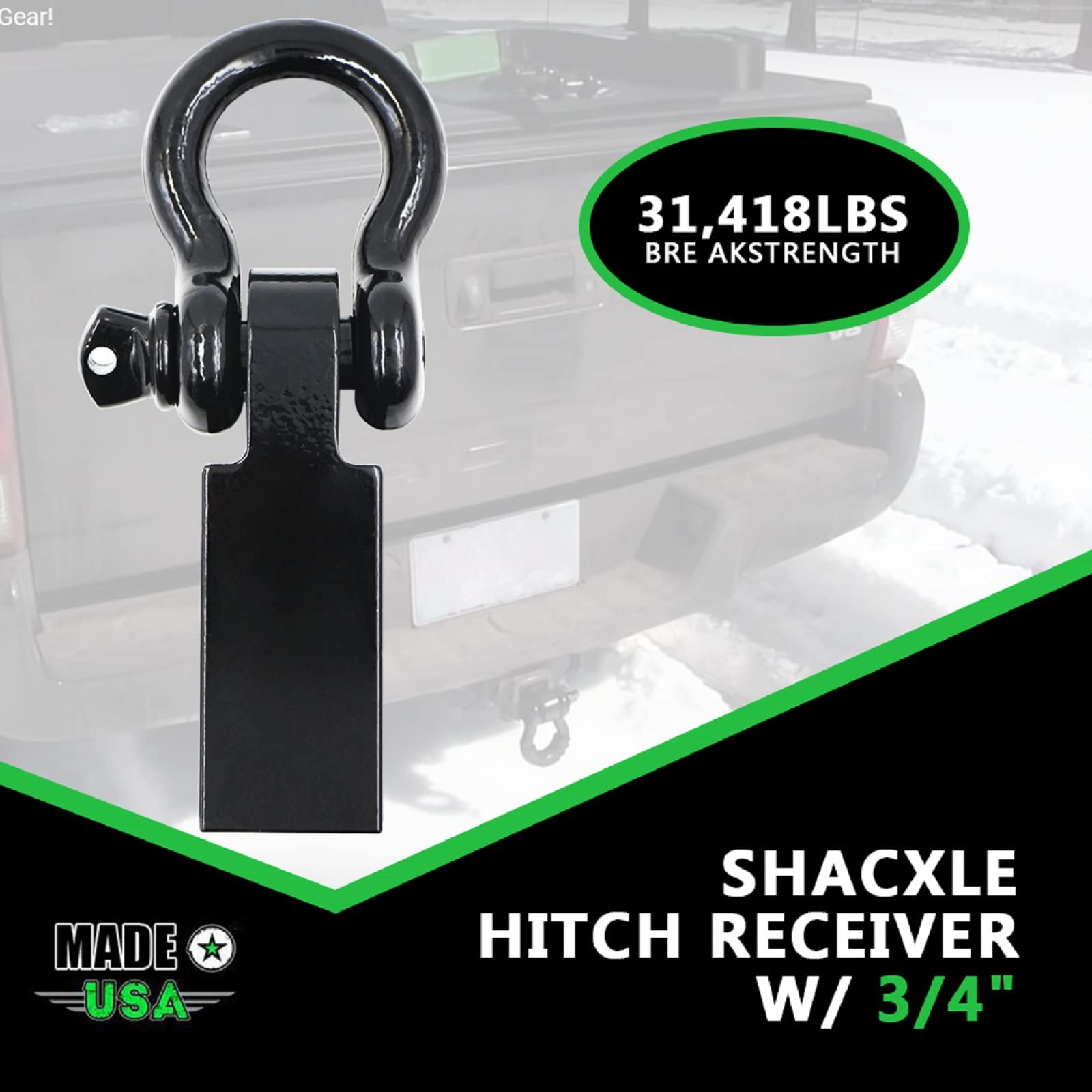 Shackle Hitch Never Rust Receiver, Best Towing Accessories Replacement for Jeeps & Trucks, 42,108 lbs Max Capacity, 2β Receivers, Shackle Bracket Heavy Duty and Solid with 3/4'' D Ring Shackle!