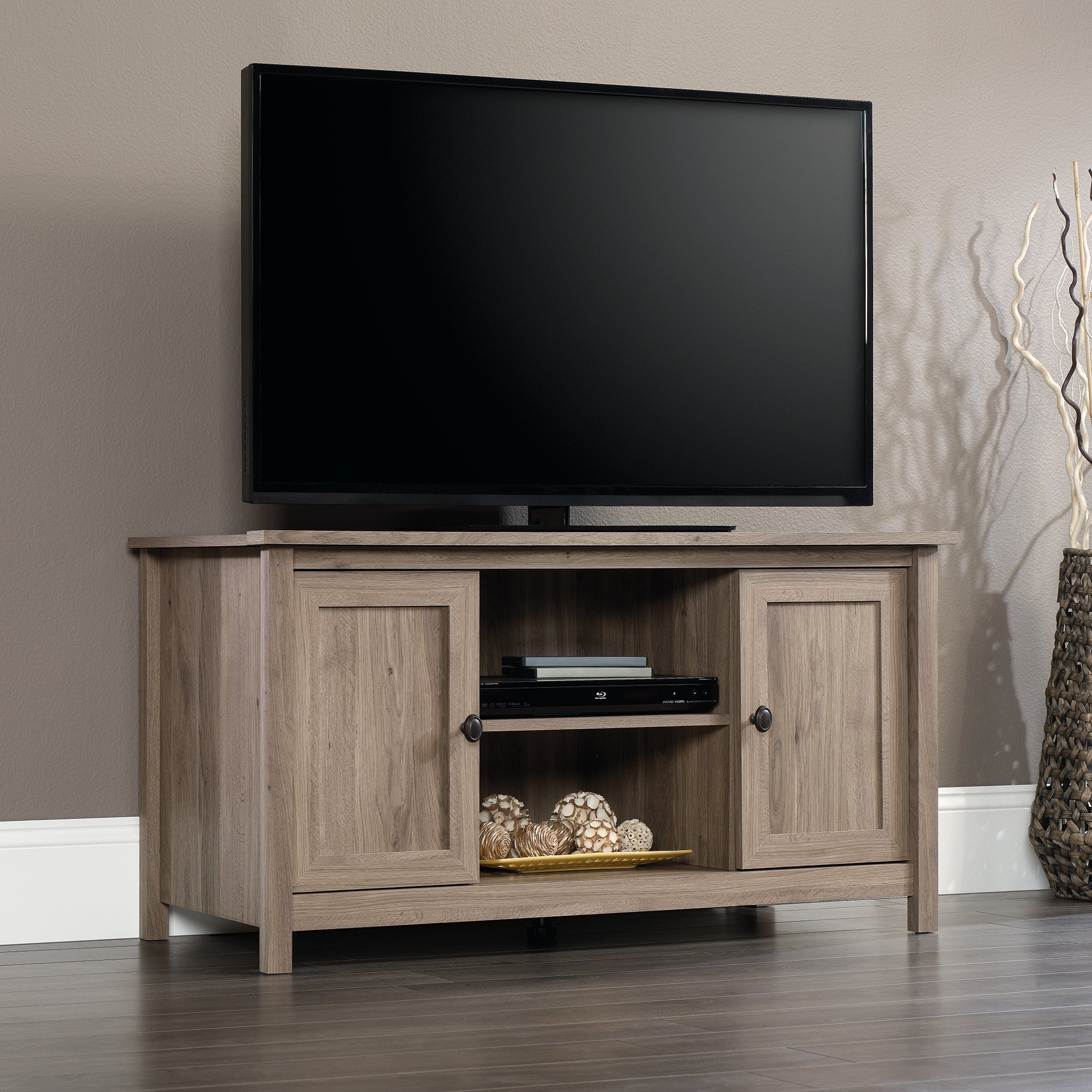 Sauder County Line Panel TV Stand, For TVs up to 47", Salt Oak finish