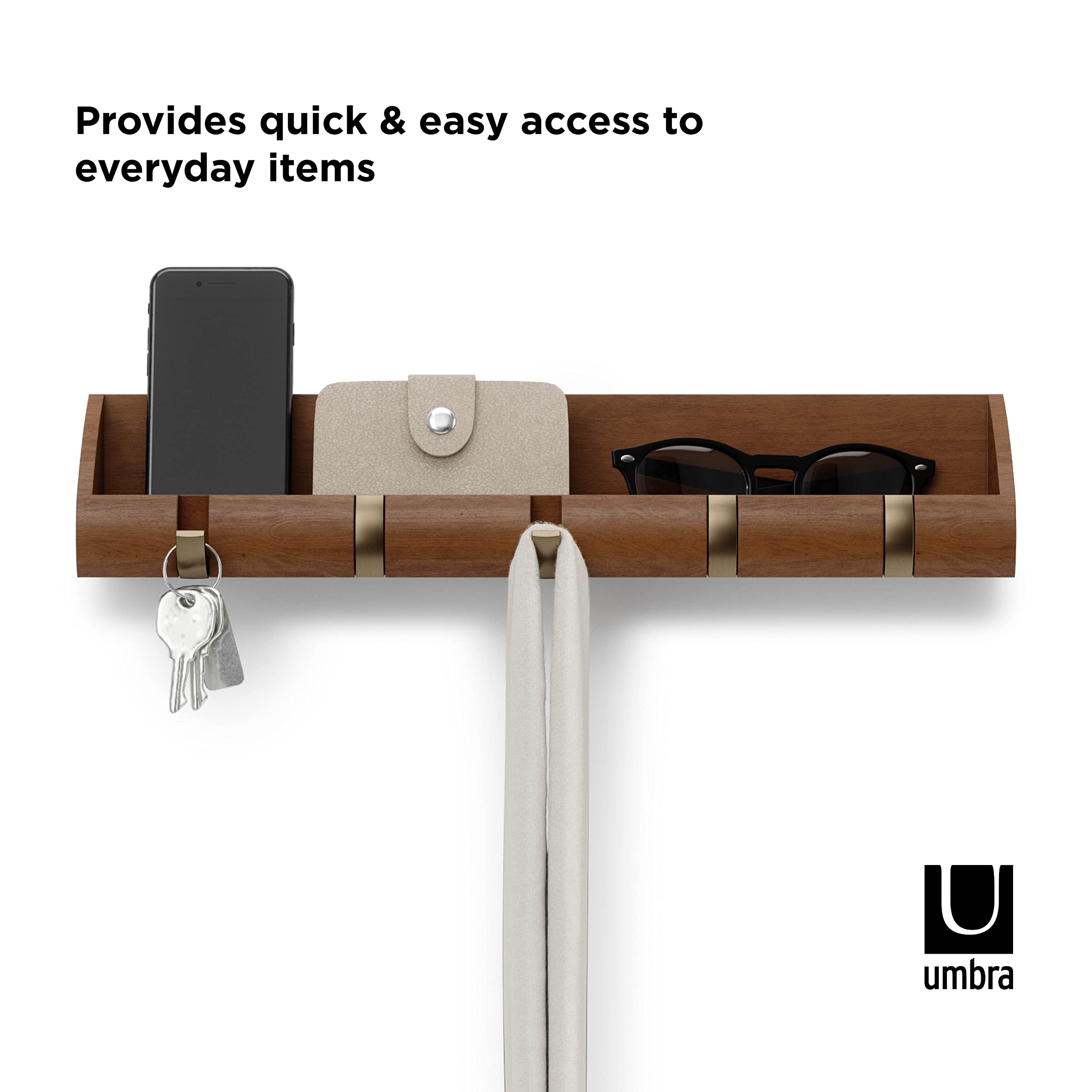 Umbra Cubby Entryway Organizer, Light Walnut/Warm Gold