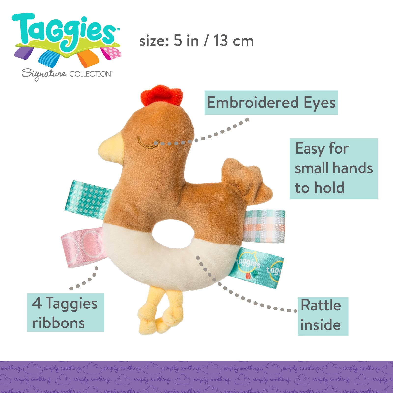 Taggies Barnyard Friends Soft Ring Rattle, Chikki Chicken, 5-Inches