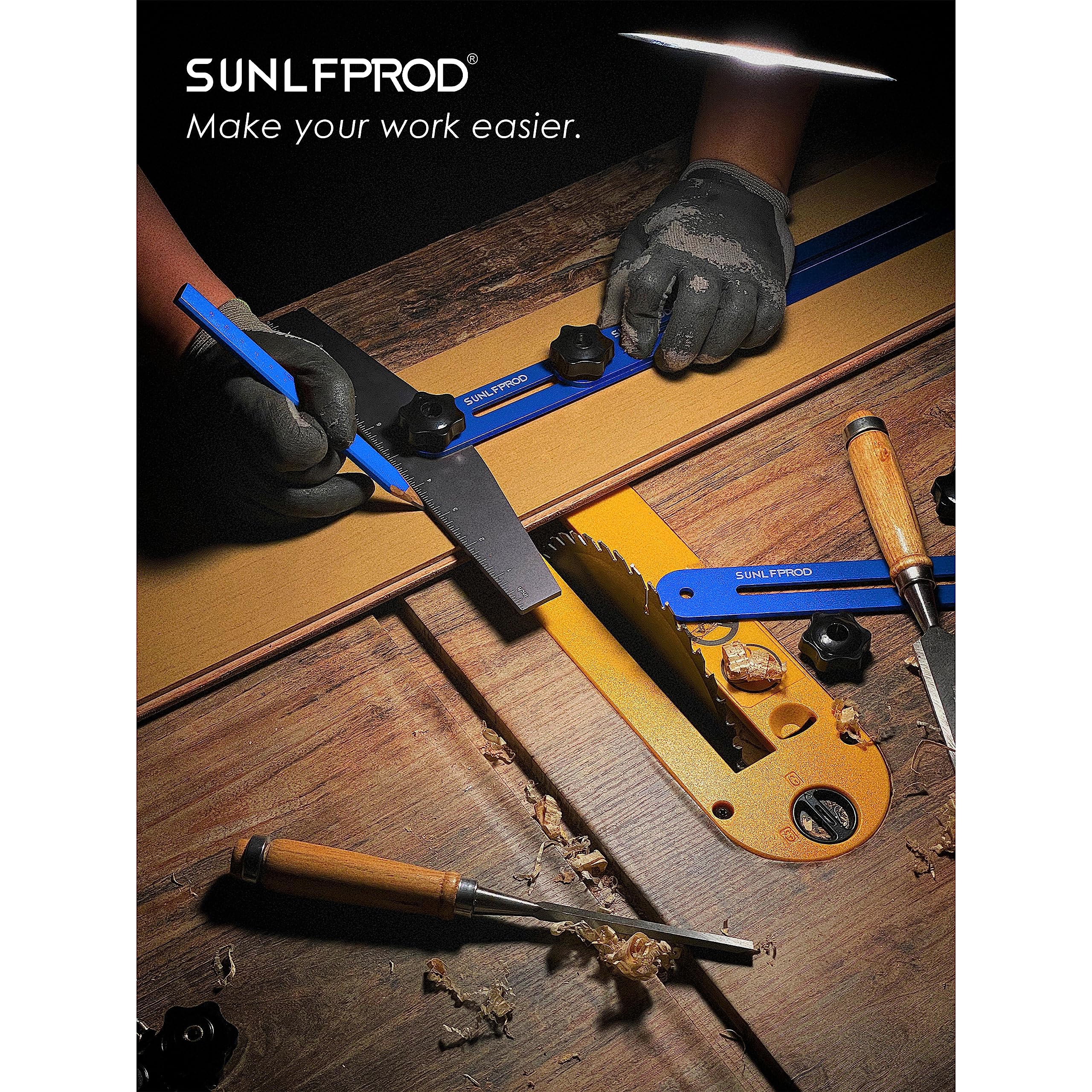 SUNLFPROD Stair Tread Template Tool Metal Stair Tread Gauge, Shelf Layout Tool & Stair Tread Jig, Measuring Stair Tool Compatible with Many Types of Layout Projects