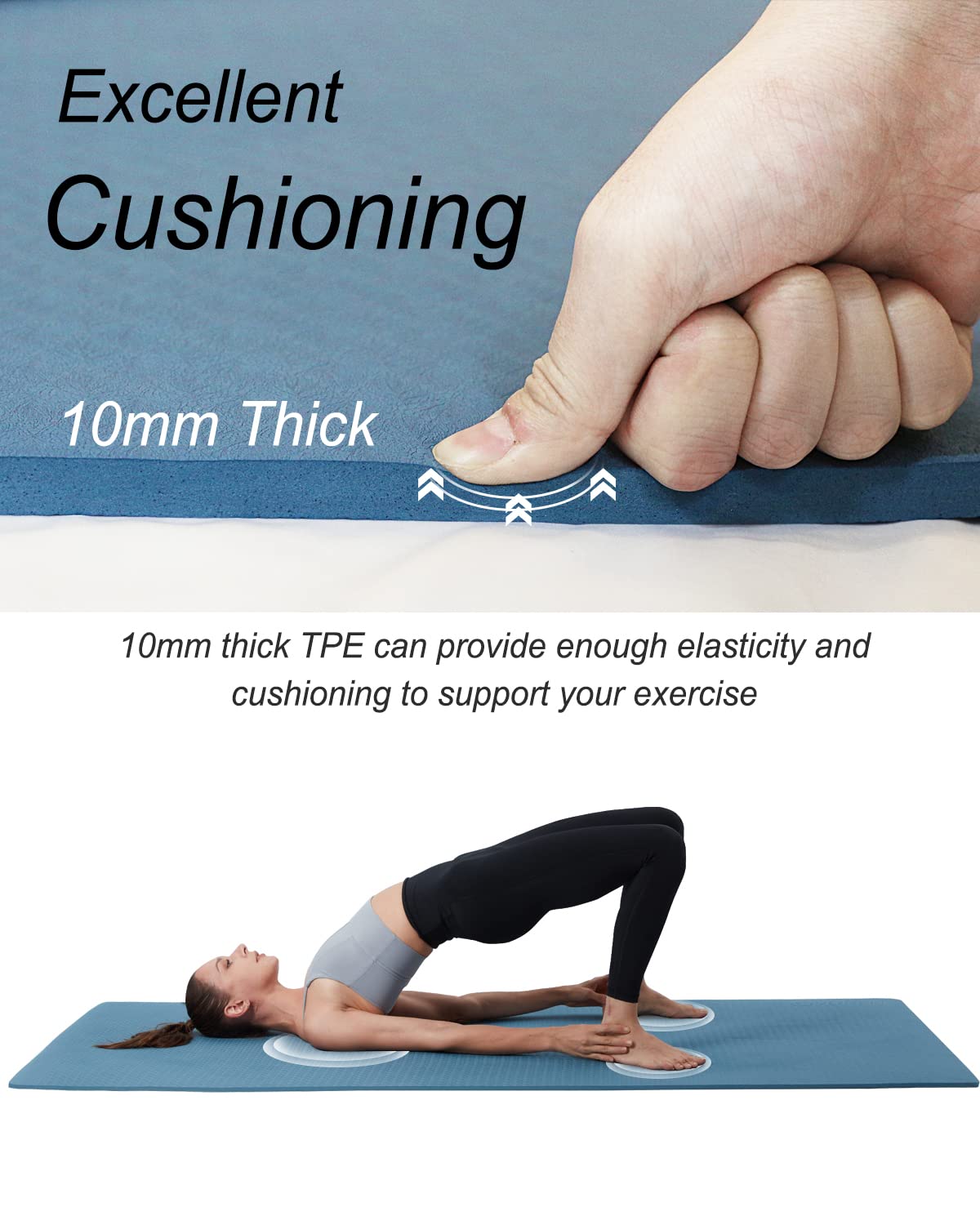 YR Yoga Mat Non Slip Exercise Mat Large 76"x35" 10mm Extra Thick Workout Mats for Women Men, Eco TPE Yoga Mats with Bag - Blue