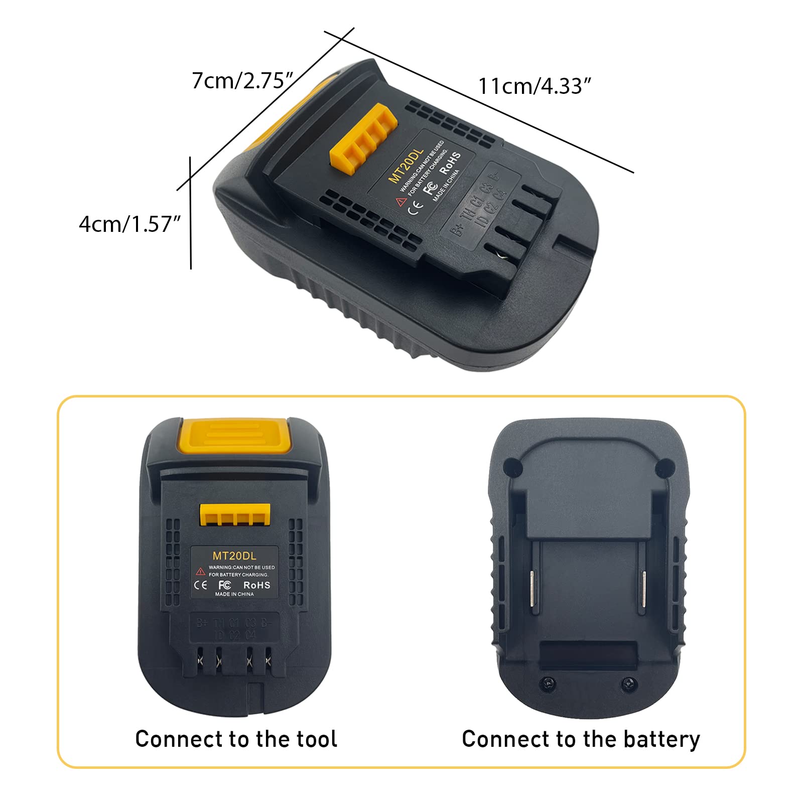 ZDTZAN MT20DL Battery Adapter for Makita 18V Li-ion Battery use on Dewalt 20V Battery Tool, Convert for Dewalt 18V 20V DCB200 Li-ion Battery Cordless Power Tools