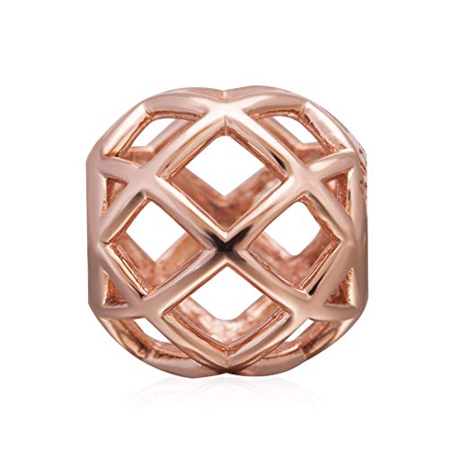 SOUKISS Soulbeads Rose Gold Spacer Charms 925 Sterling Silver Openwork Beads Fits European Bracelet (Square)