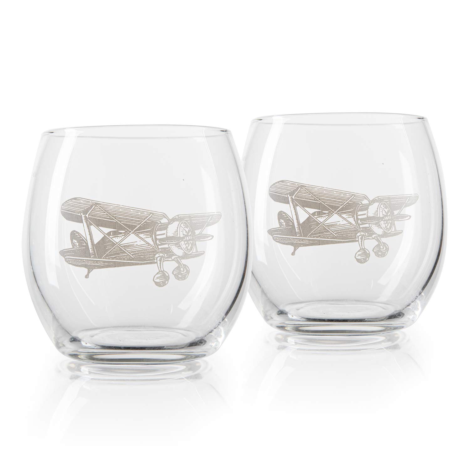 Whiskey & Wine Decanter Airplane Set and Glasses Antique Wood Airplane - The Wine Savant Whiskey Gift Set and 2 Airplane Glasses, Pilot Gift Moving Parts- Alcohol Related Gift, BAR DECOR Large 21"