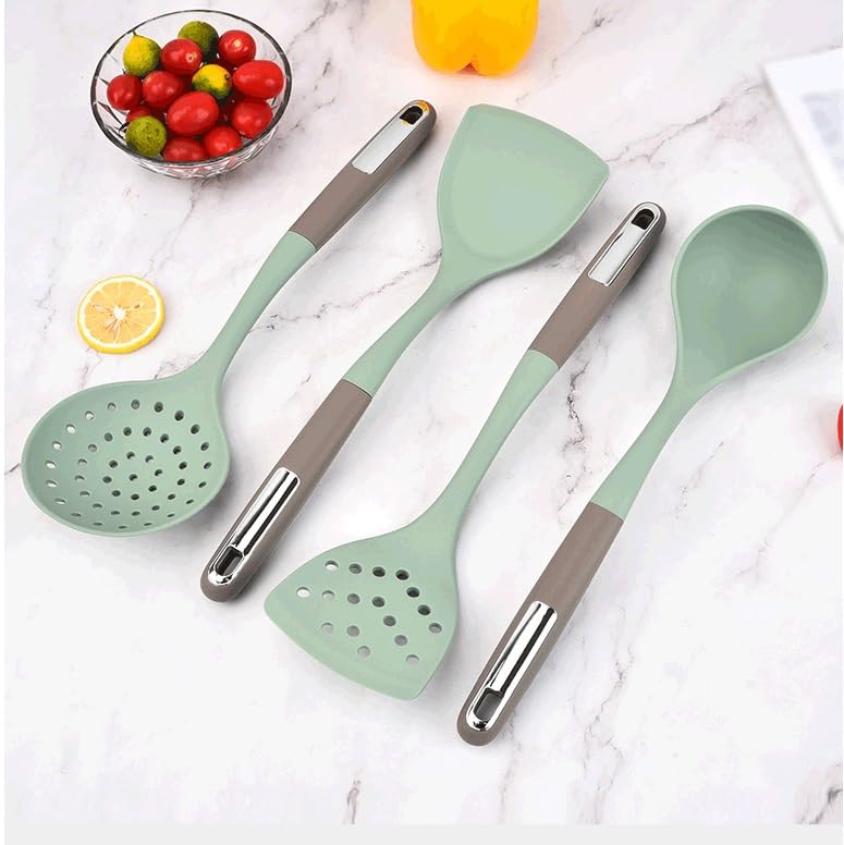 SLEEVY Heat Resistant Silicone Kitchenware Cooking Utensils Set Colander Frying Shovel Soup Spoon Kit (Color : E, Size : 6pieces)