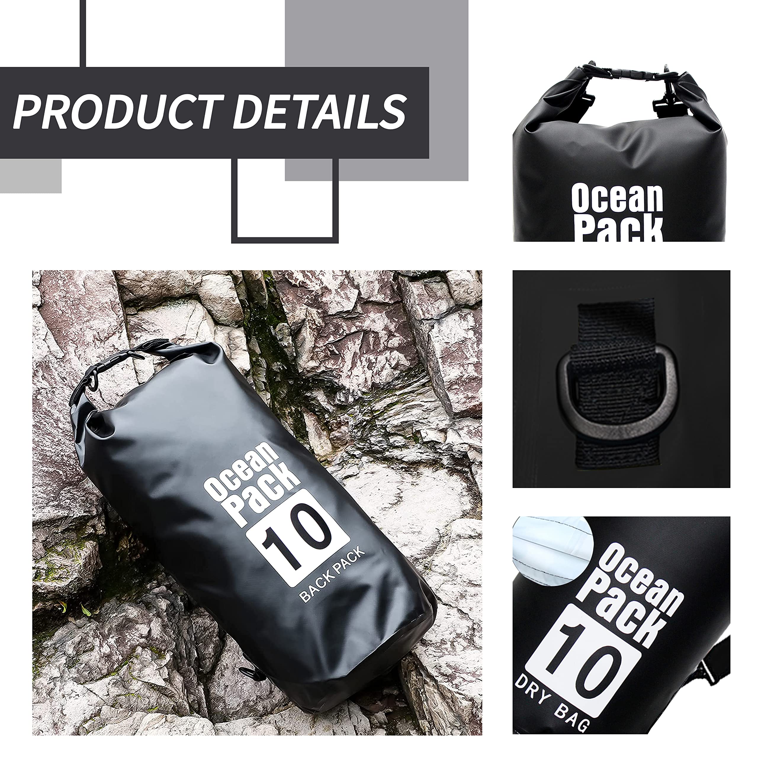 Waterproof Dry Bag with Waterproof Phone Case, 10L/ 20L/ 5L&10L, Roll Top Dry Compression Sack Keeps Gear Dry for Beach, Kayaking, Fishing, Hiking, Rafting,Camping and Boating (Blue, 5L&10L)