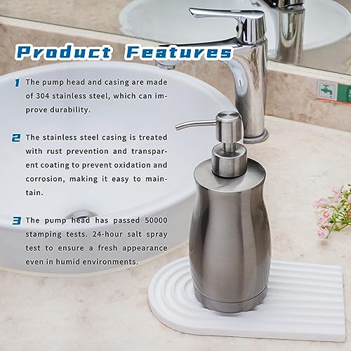 ZEBEYIMA Brushed Stainless Steel Countertop Soap Dispenser Rust and Leak Resistant Hand Soap Pump with Funnel for Kitchen Countertops and Bathroom Dispensers (13.5 oz/400 ml)…