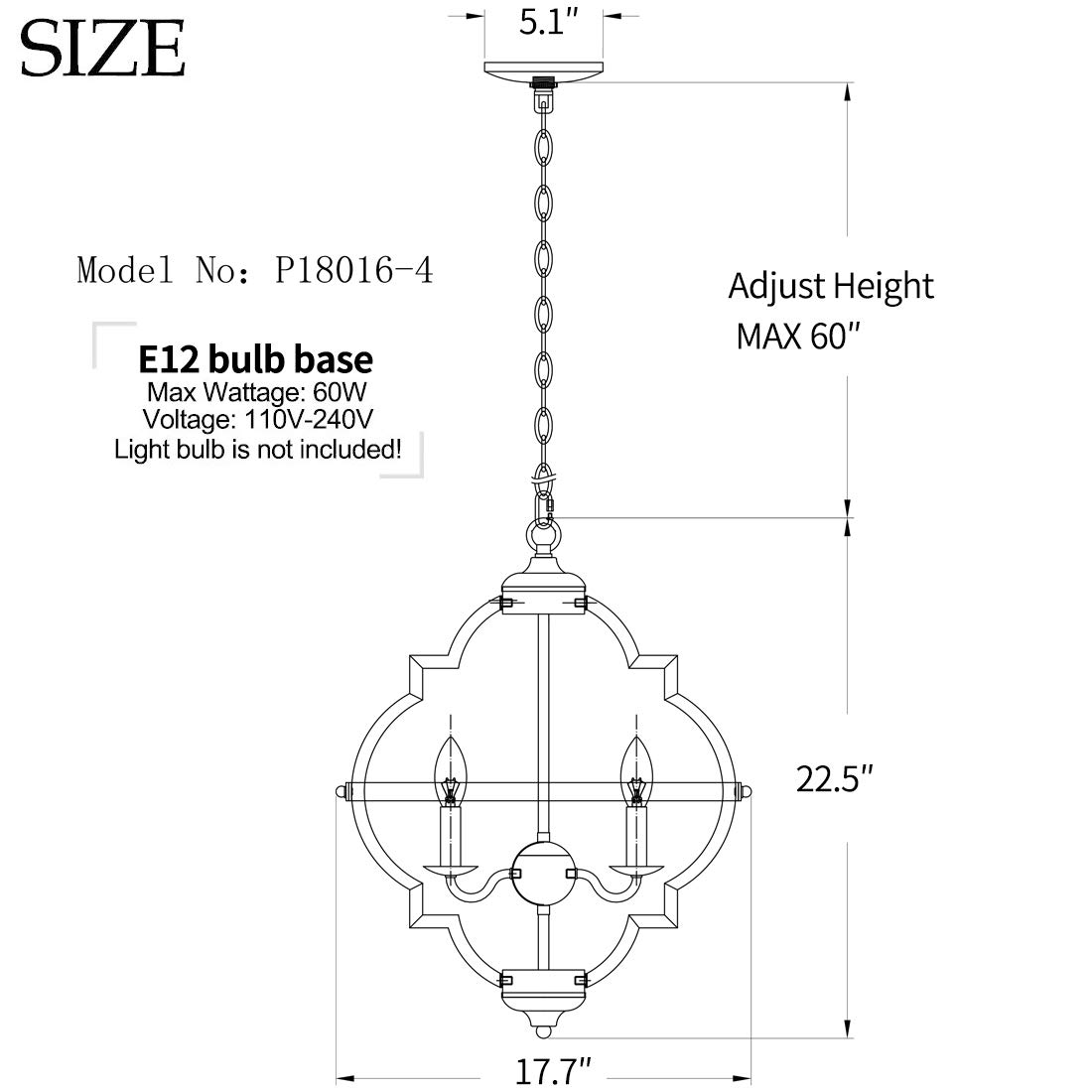 TZOE Orb 4-Light Metal Chandelier，Rustic Vintage Chandelier，Stardust Finish，Foyer Light，Adjustable Height，Dining Room Lighting Fixtures Hanging，Living Room Light，Kitchen Chandelier UL Listed