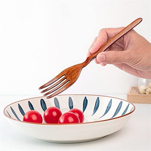 TAKESH Forks Wooden Spoon Fork Bamboo Kitchen Cooking Utensil Tools Soup-Teaspoon Tableware Wooden Fork for Desserts Salad Household Gifts