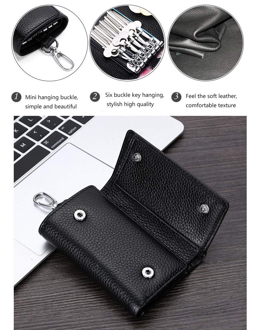RuoFeng Keychain Key Holder Ring with 6 Hooks Snap Closure (Black)