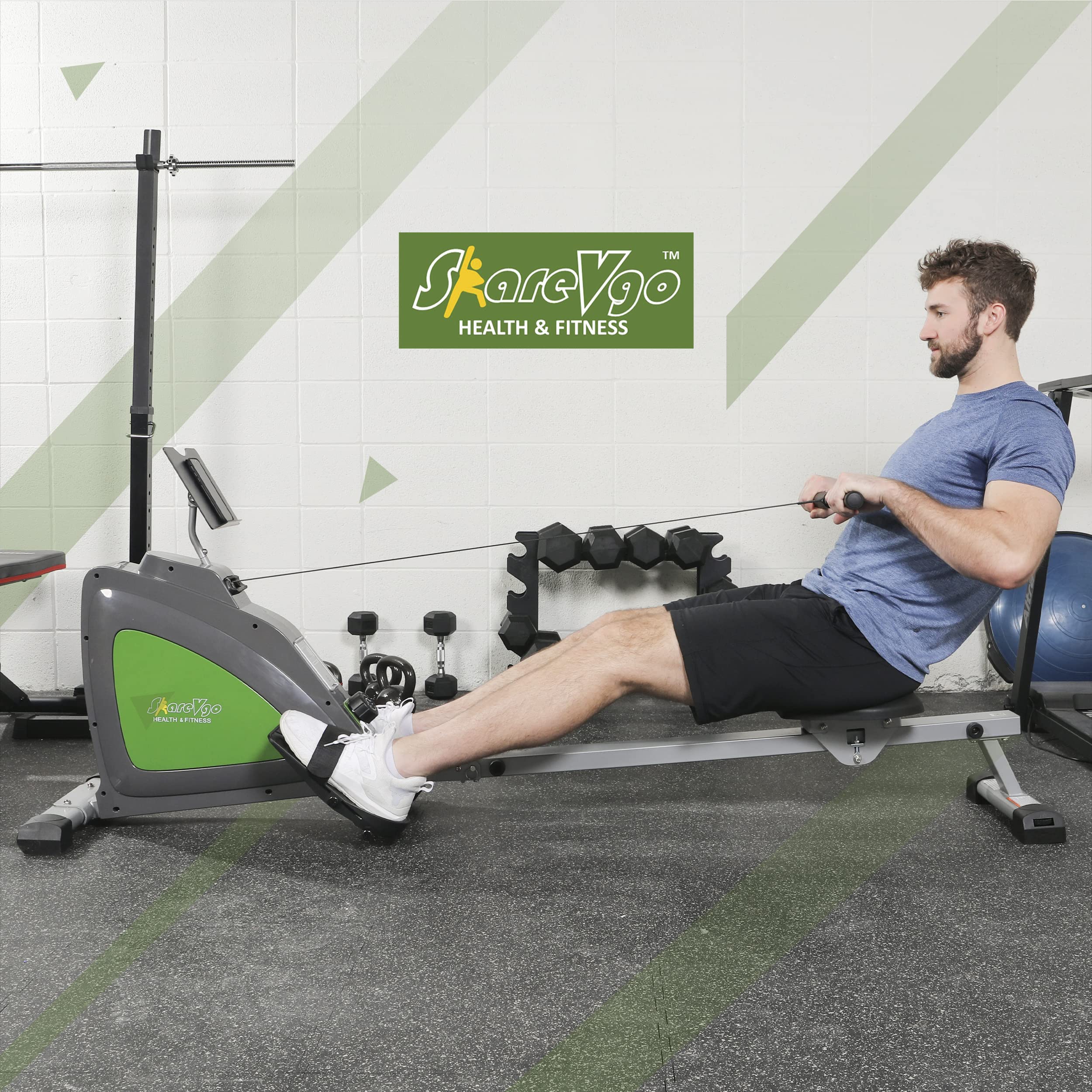 ShareVgo Smart Rower Folding Magnetic Rowing Machine with Free APP for Indoor Full Body Workout Log and Performance Track, Bluetooth LCD Monitor & Tablet Holder, Max Weight 300 lbs Ergometer - SRM1000