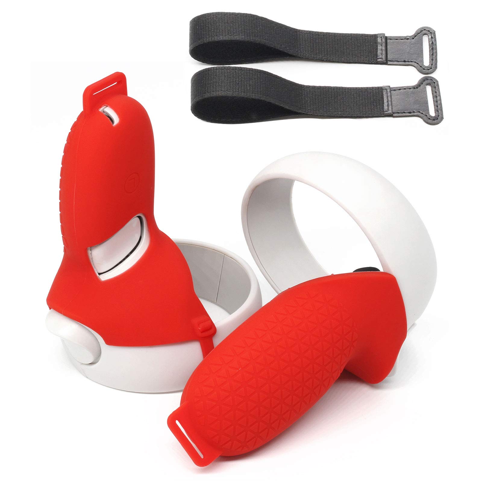 Touch Controller Grip Cover and Adjustable Knuckle Strap for Oculus Quest 2, Premium Silicone Anti-Throw Handle Protective Sleeve, 1 Pair, Red