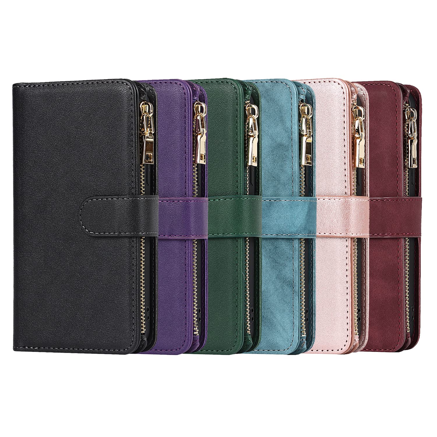 SailorTech Wallet Phone Case Design for iPhone 14 Pro 9 Card Holder 1 Zipper Coin Wallet 2 Cash Slot Kickstand Lanyard Flip Leather Cover Purple