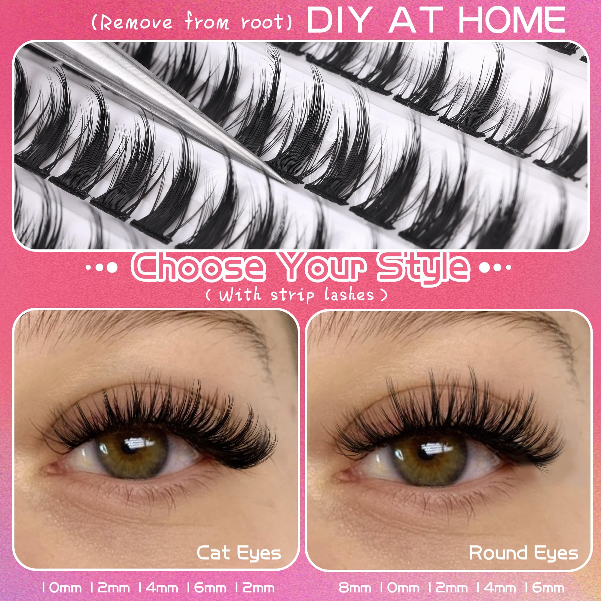 Zegaine Lash Extension Kit Manga Cluster Lashes CC Curl Individual Lashes Kit DIY at Home Natural Eyelash Extension False Eyelashes Kit with Applicator Tool and Lash Bond & Seal Glue 135 Pcs