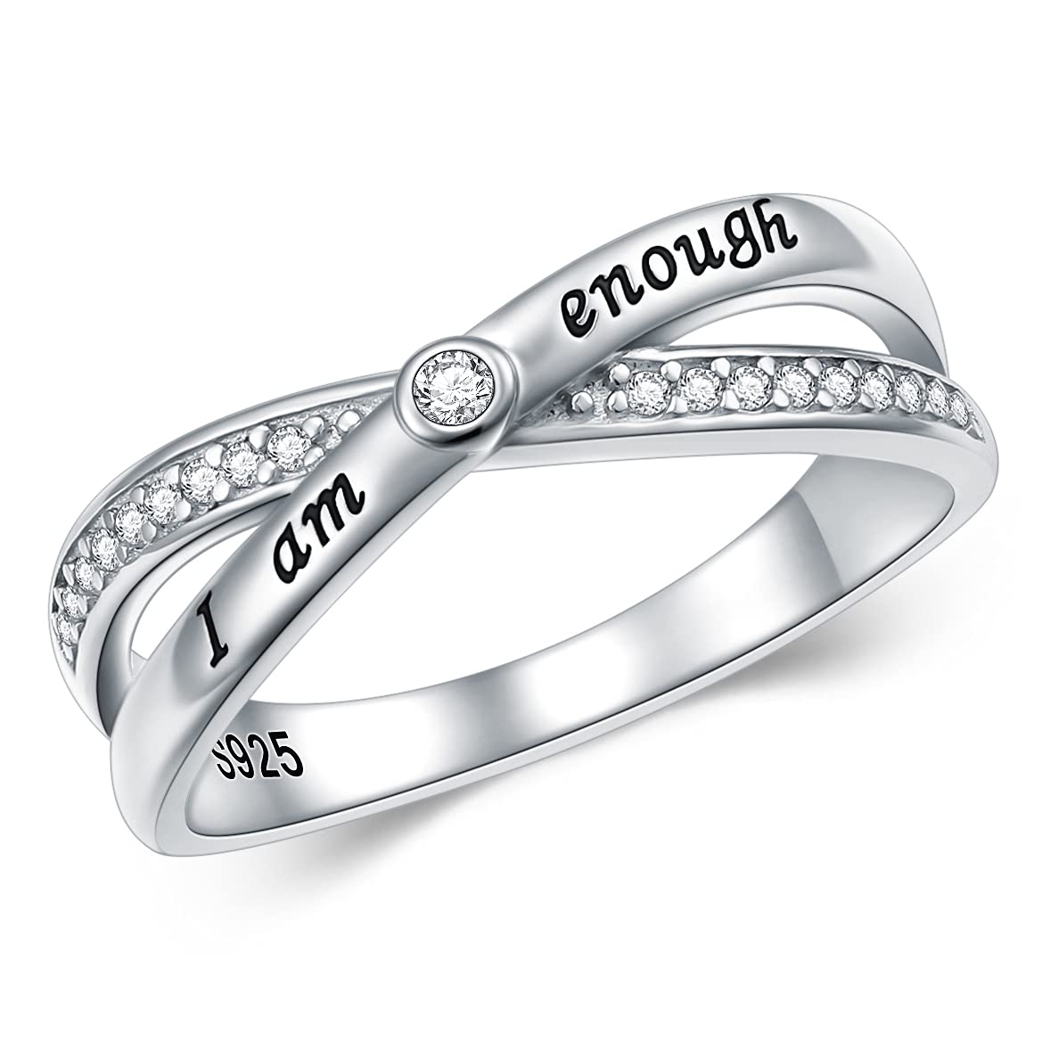 Yearace I am Enough Ring 925 Sterling Silver Inspirational Ring Adjustable Rings for Women Size 7