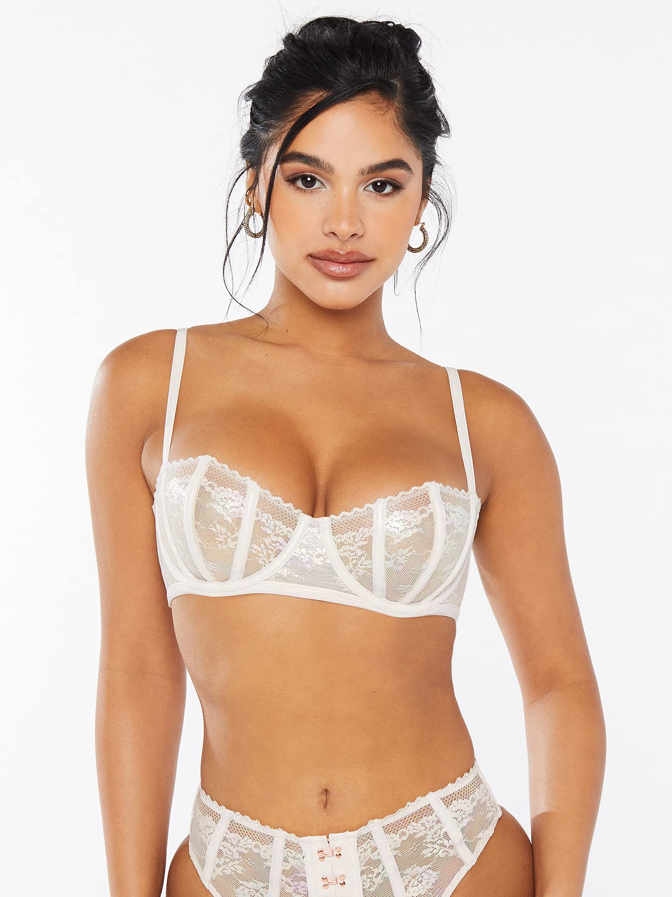 Savage X Fenty, Women's, Caged Lace Unlined Balconette Bra, Iridescent Vintage Floral Lace, 36DD