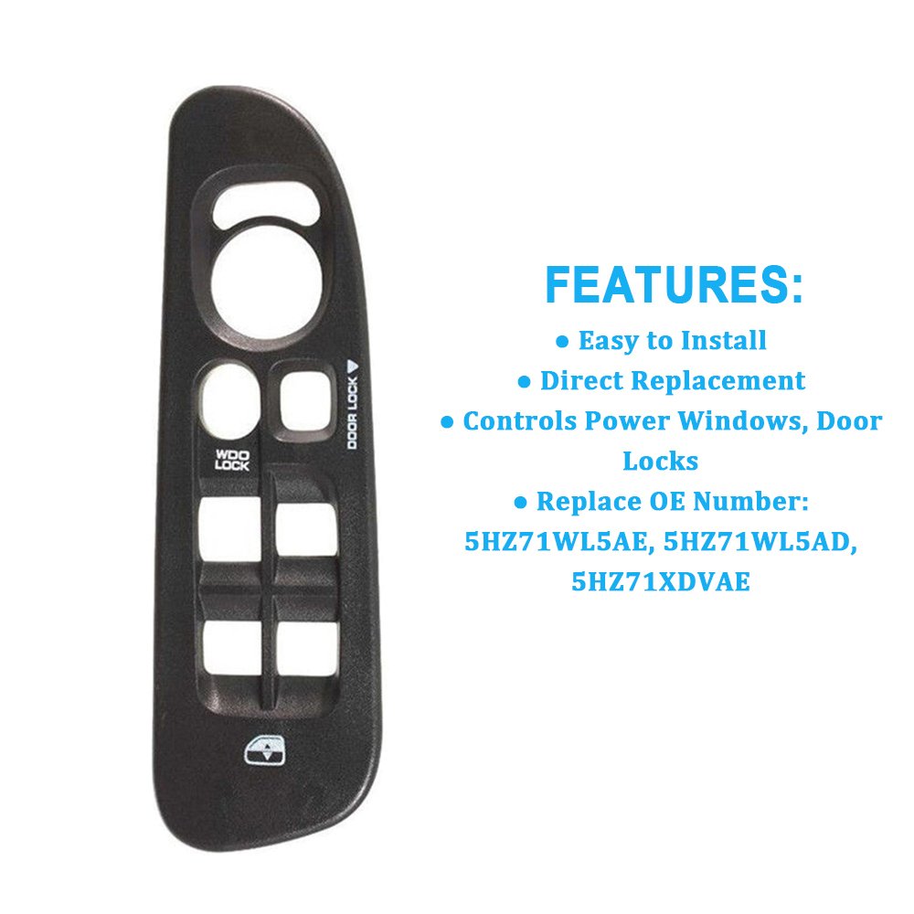 Window Switch Bezel for 2002-2010 Dodge Ram 1500 2500 3500 Quad Cab, Replace OE 5HZ71WL5AE 5HZ71WL5AD 5HZ71XDVAE, Driver Side Window Door Switch Cover Panel Bezel Trim (Black)