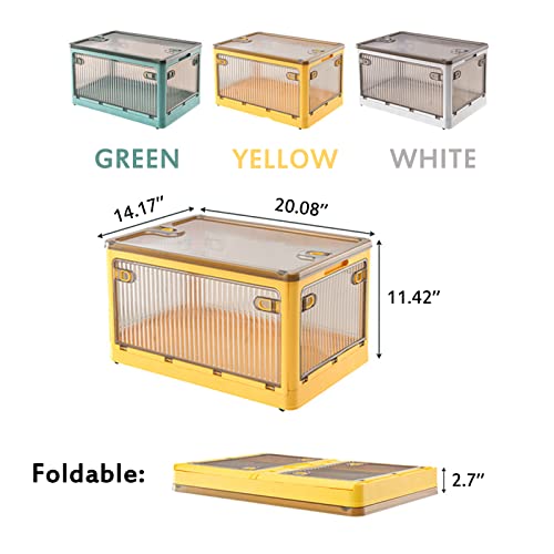 Zelloa Stackable Storage Bins with Lids, Large Clear Collapsible Storage Bins with Wheels,14Gal Folding Storage Box,5 Opening Ways,Closet Organization,20.08”L x 14.17”W x 11.28”H,Yellow