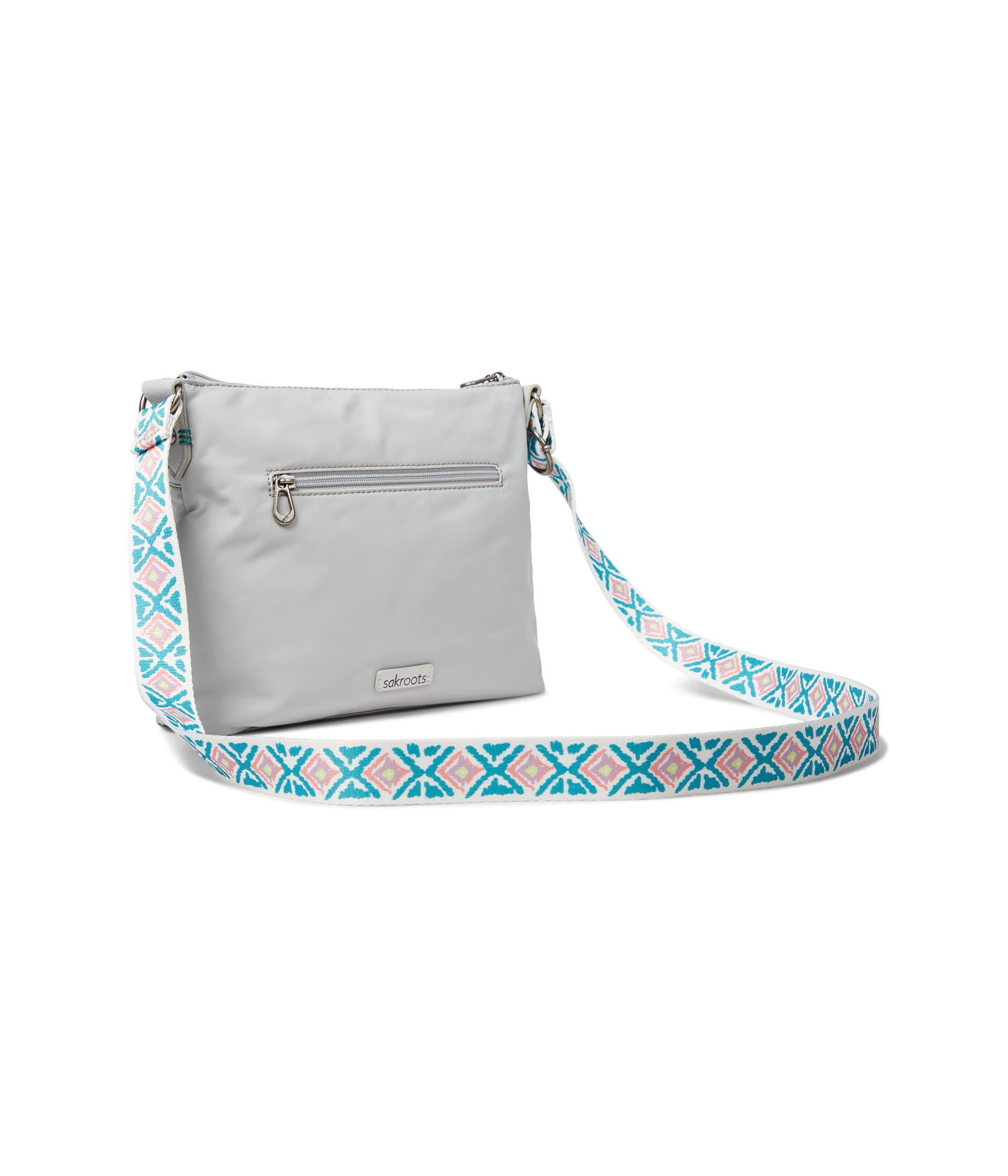 Sakroots Artist Circle Basic Crossbody in Eco Twill, Adjustable Crossbody Strap, Light Grey