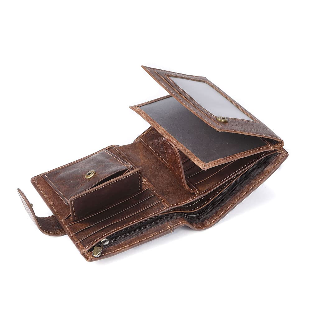WULOUJIE Leather Wallet For Men, Travel Large Capacity Rfid Blocking Wallet, Bifold Wallets Can Be Hold Many Credit Card(coffee)