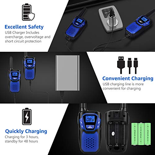Topsung Walkie Talkies for Adult, Easy to Use Rechargeable Long Range Walky Talky Handheld Two Way Radio with NOAA for Hiking Camping(Blue 2 Pack)