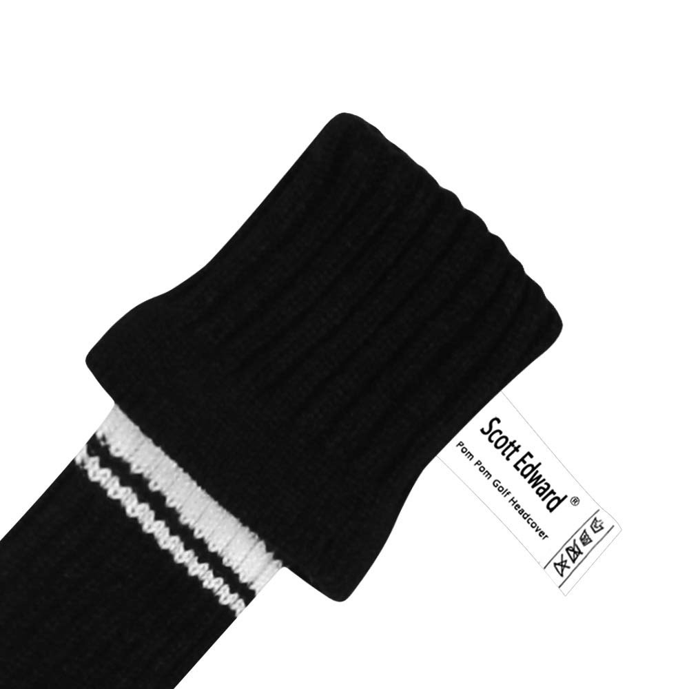 Scott Edward Knit Golf Club Cover Set of 3 Black and White Dot Fish Scale Pattern Protect Driver Wood(460cc) Fairway Wood and Hybrid/UT with Rotating Club Number Tags