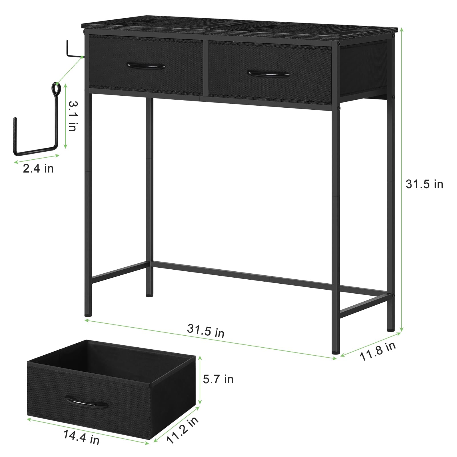 Small Entryway Table with 2 Drawers, Console Table with Storage, Rustic 31.5" Narrow Sofa Table Entrance Table for Hallway, Living Room, Foyer, Behind Couch Table with Storage and Fabric Drawers