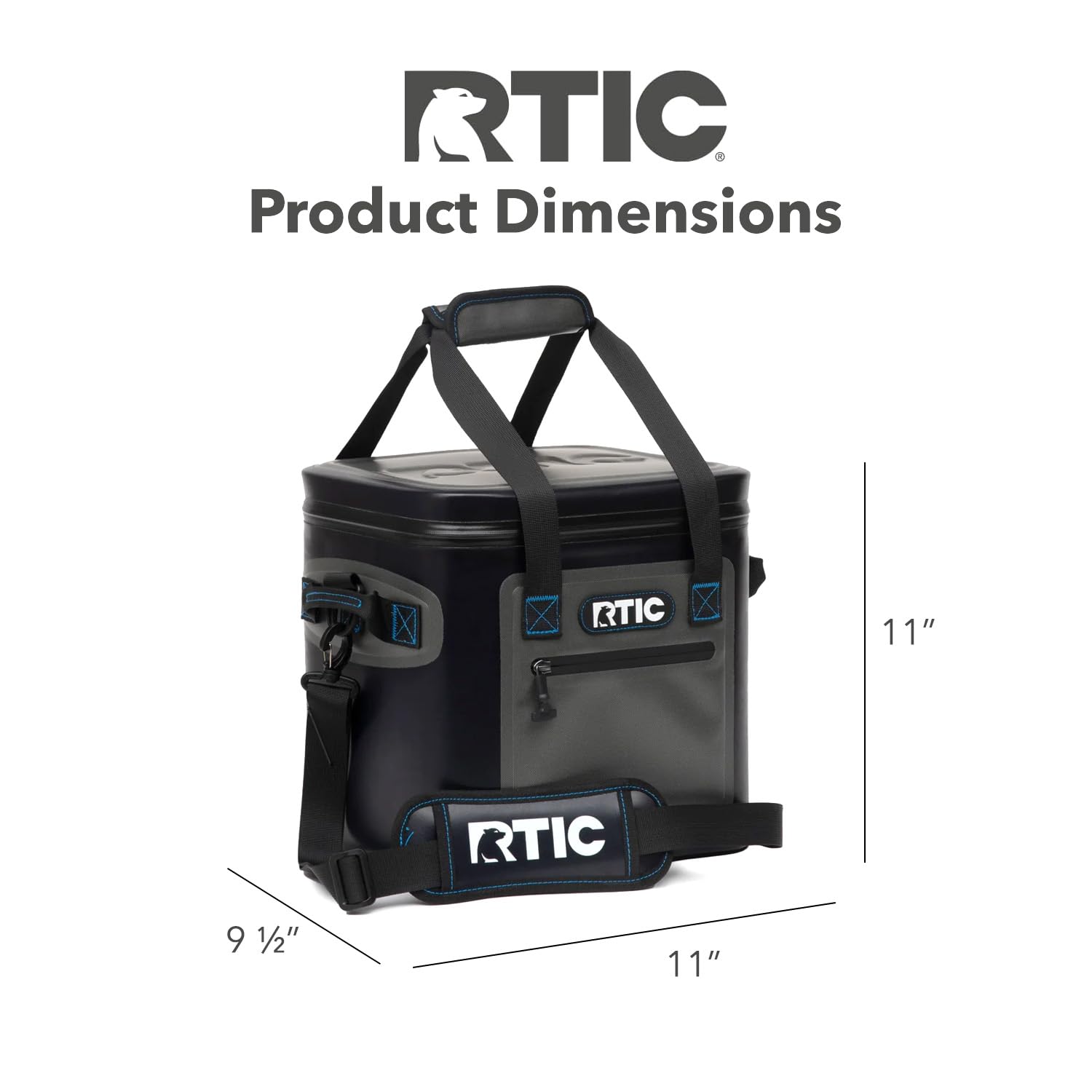 RTIC Soft Cooler 12 Can, Insulated Bag Portable Ice Chest Box for Lunch, Beach, Drink, Beverage, Travel, Camping, Picnic, Car, Trips, Floating Cooler Leak-Proof with Zipper, Blue/Grey
